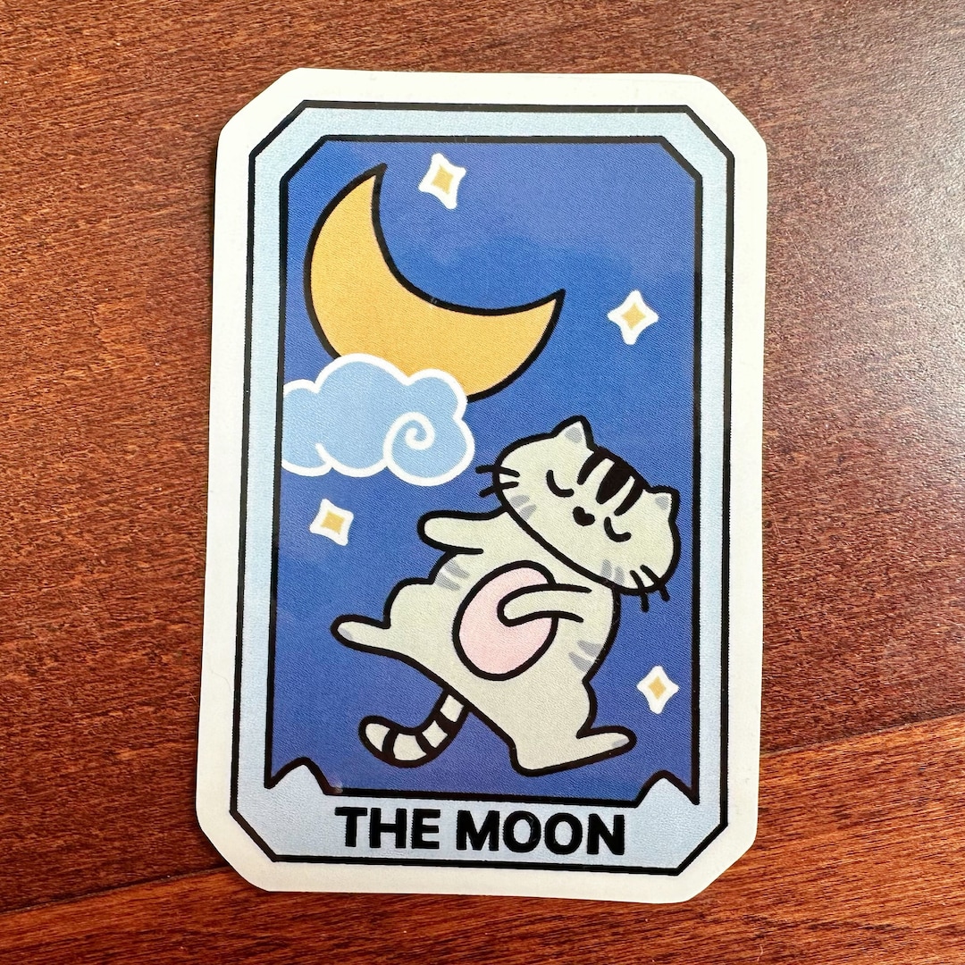 Cat Tarot Card Sticker, Tarot Card Sticker, the Moon Tarot Card, Cat ...
