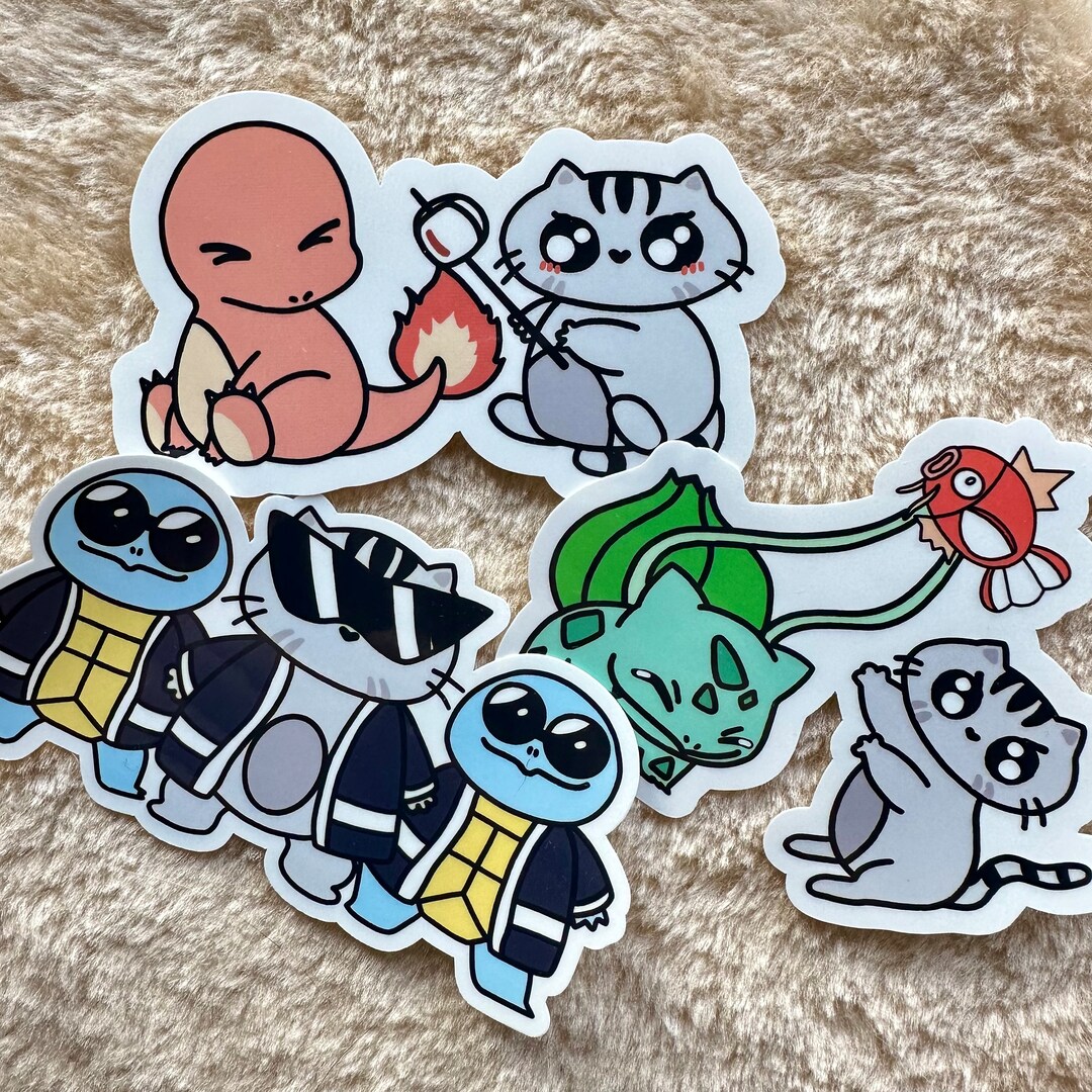 Starter Pokemon Cat Stickers, Charmander Stickers, Squirtle Stickers ...
