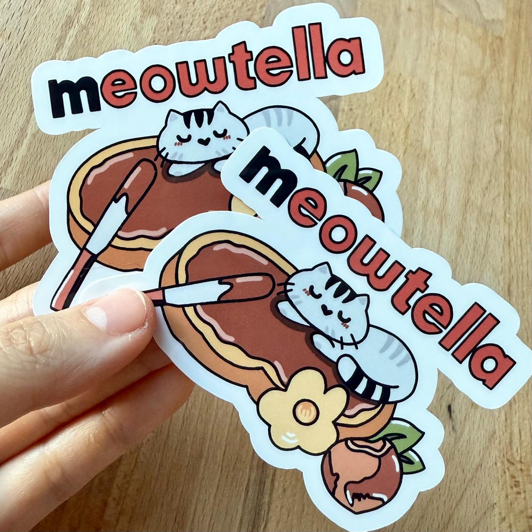 Meowtella Cat Sticker, Nutella Stickers, Waterproof Foodie Laptop Decal ...