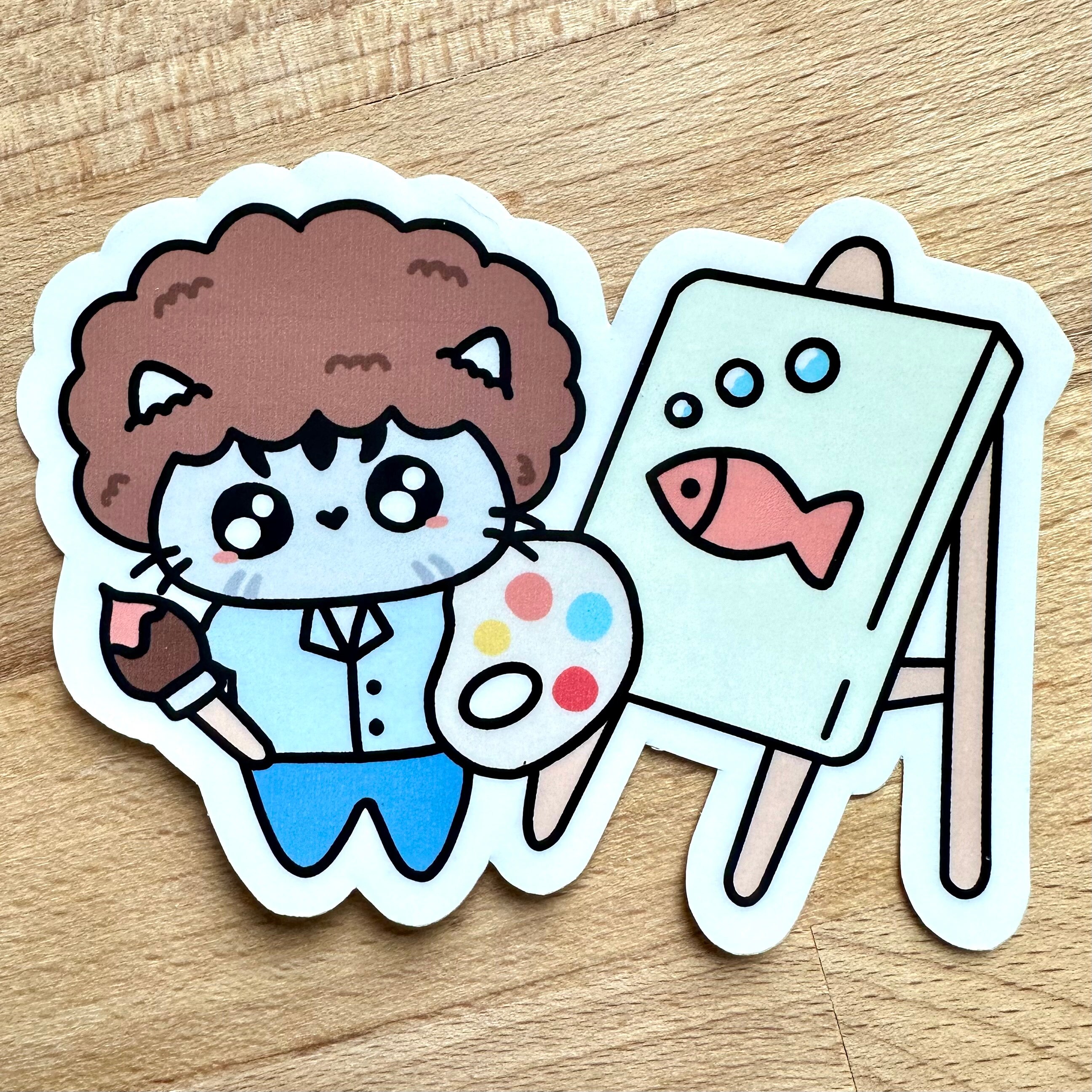 Bob Ross Cat Sticker, Funny Cat Stickers, Bob Ross Vinyl Sticker, Happy ...