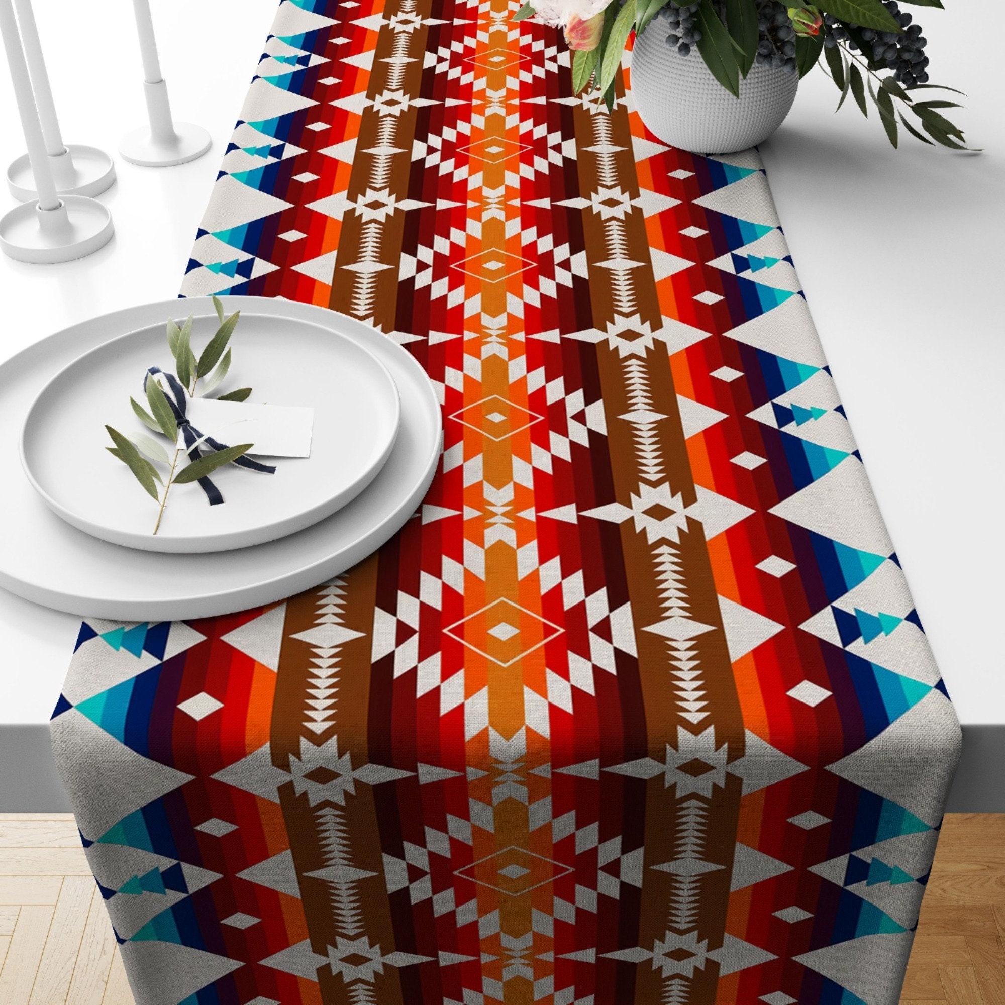 Rug Design Table Runner,aztec Print Home Decor,terracotta Southwestern ...