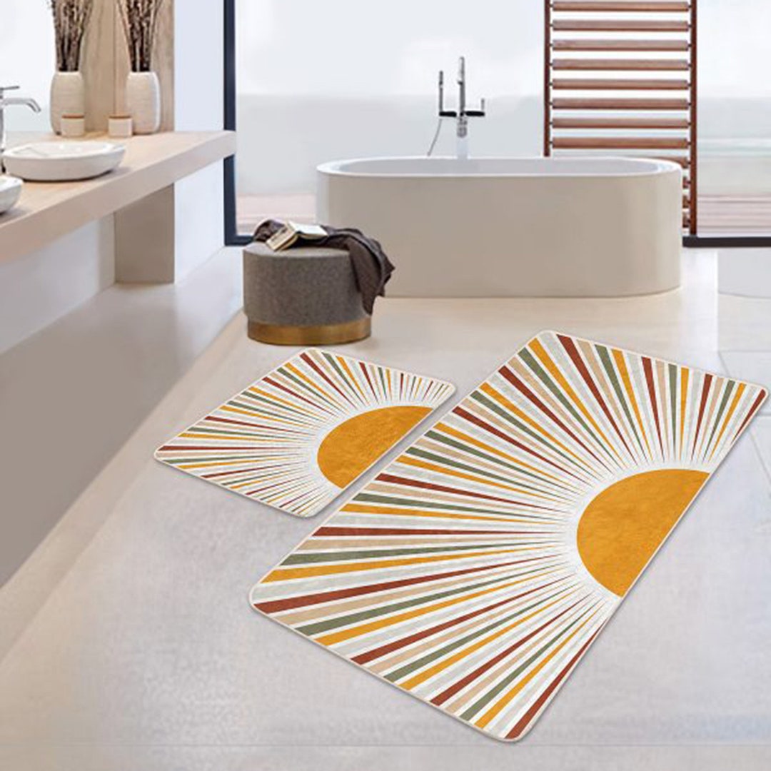 Set of 2 Abstract Sun Bath Mat,decorative Bath Rug,non-slip Bathroom ...