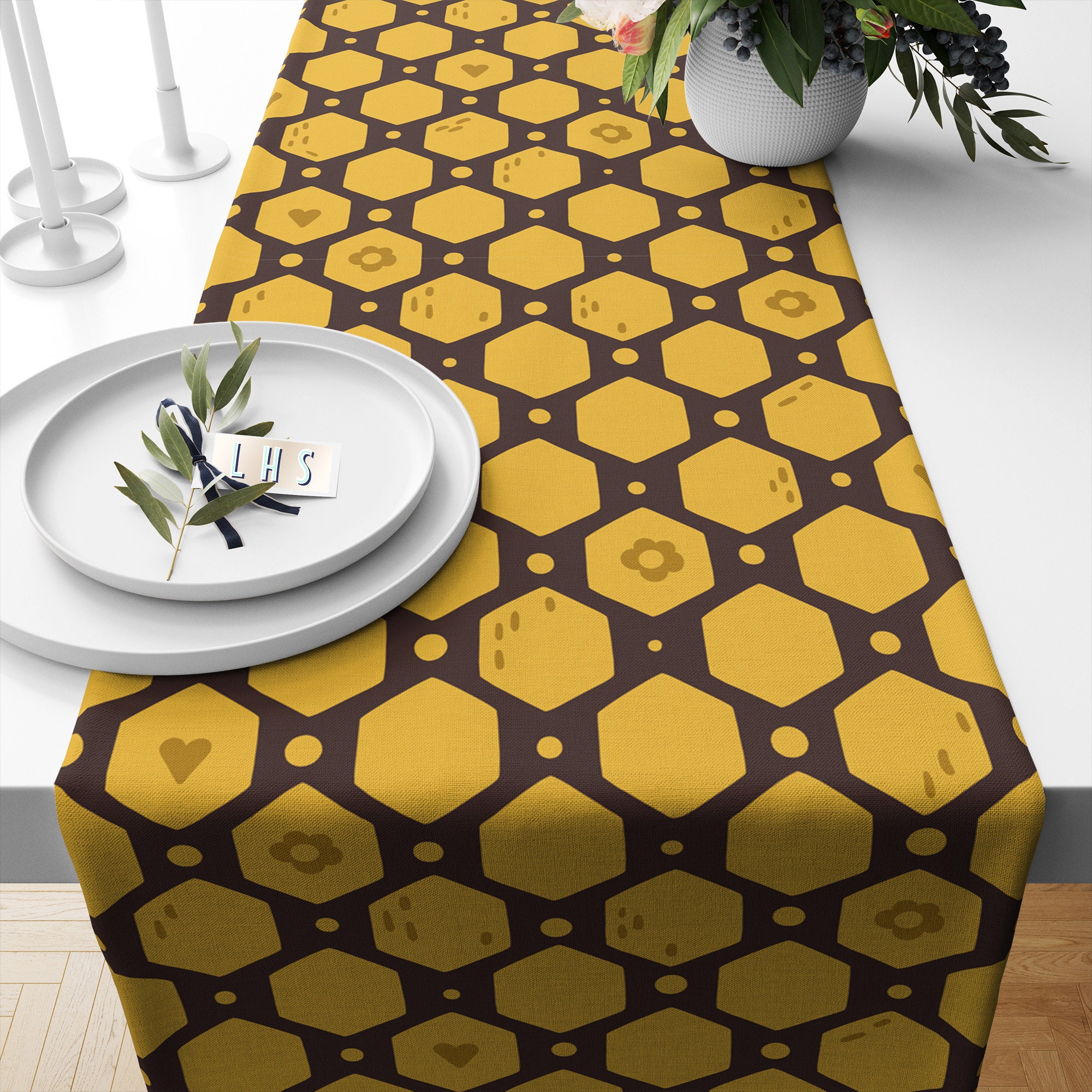 Farmhouse Bee Print Tabletop,bee Table Runner,honeycomb Runner,summer ...