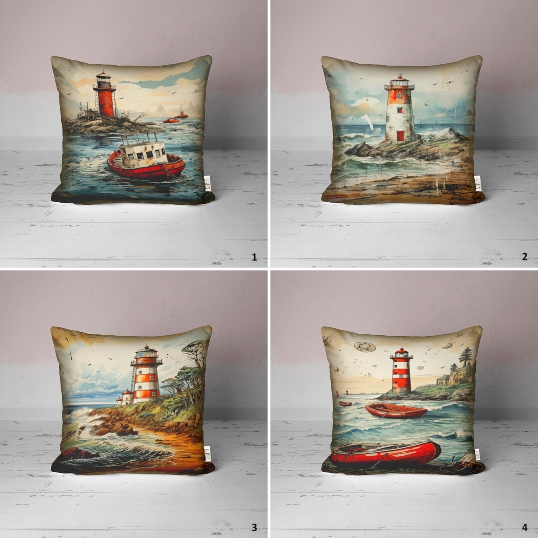 Lighthouse Print Pillow Case,seaside Home Decor,coastal Pillow Sham ...