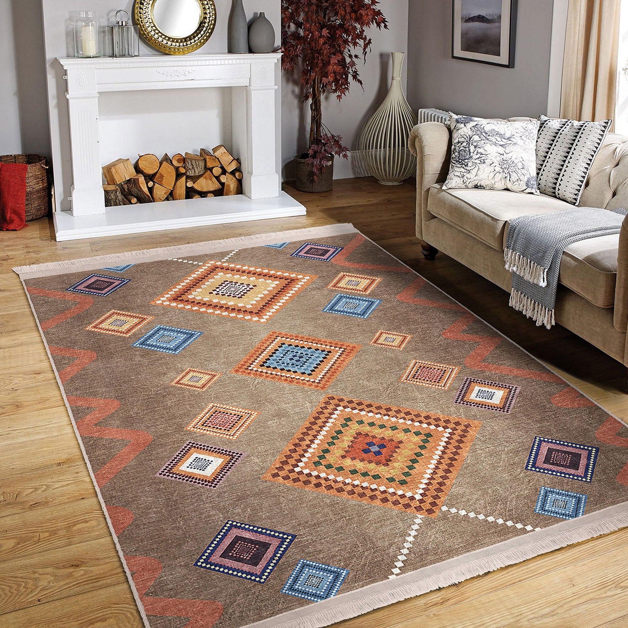 Rug Design Carpet,ethnic Diamond Farmhouse Carpet,traditional Multi ...