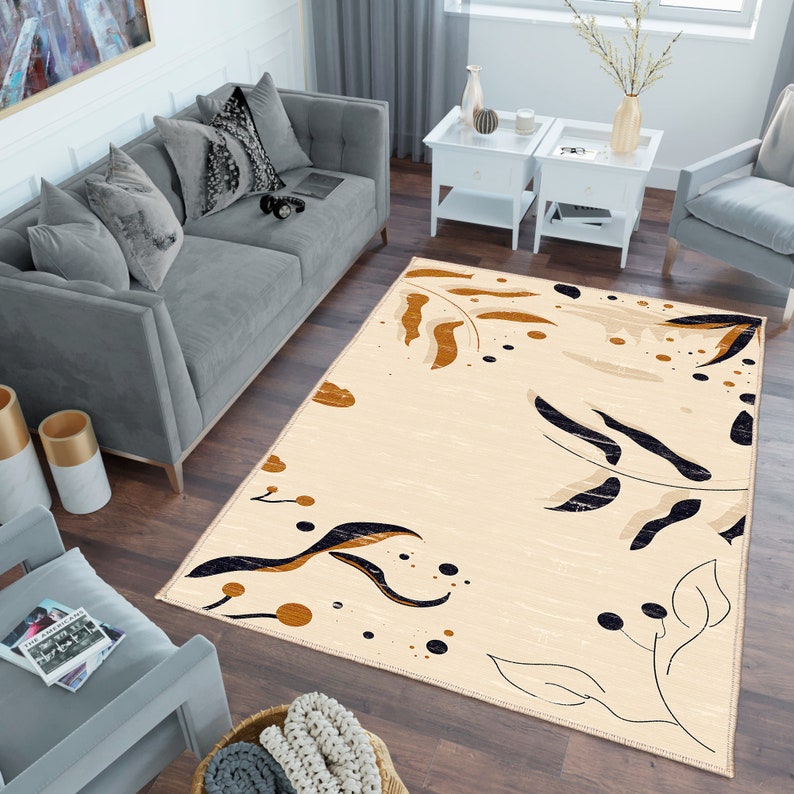 Abstract Leaves Carpet,organic Shapes Rug,machine-washable Floor Cover ...