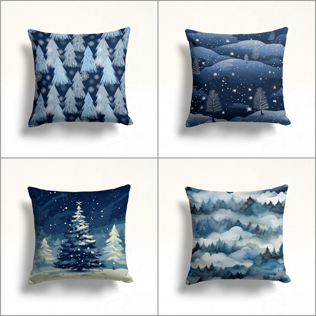 Winter Porch Pillow Sham,cloudy Forest Outdoor Cushion Case,pine Tree ...