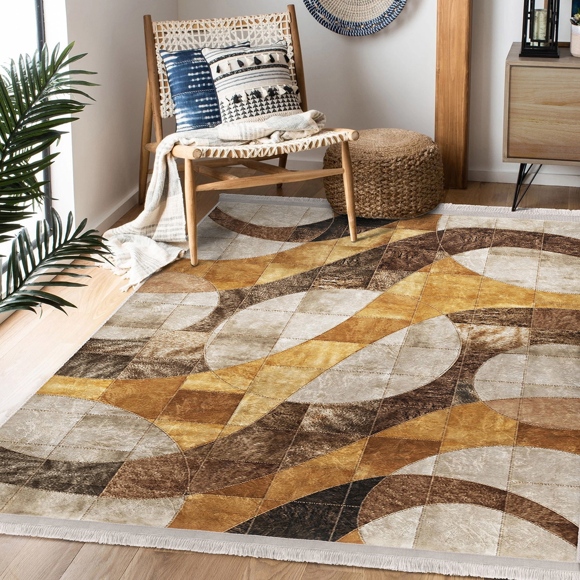 Brown Beige Carpet,abstract Area Rug,machine-washable Fringed Non-slip ...