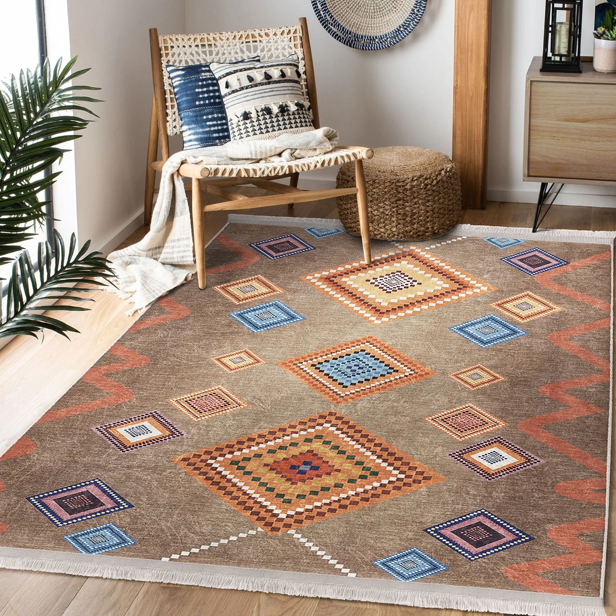 Rug Design Carpet,ethnic Diamond Farmhouse Carpet,traditional Multi ...