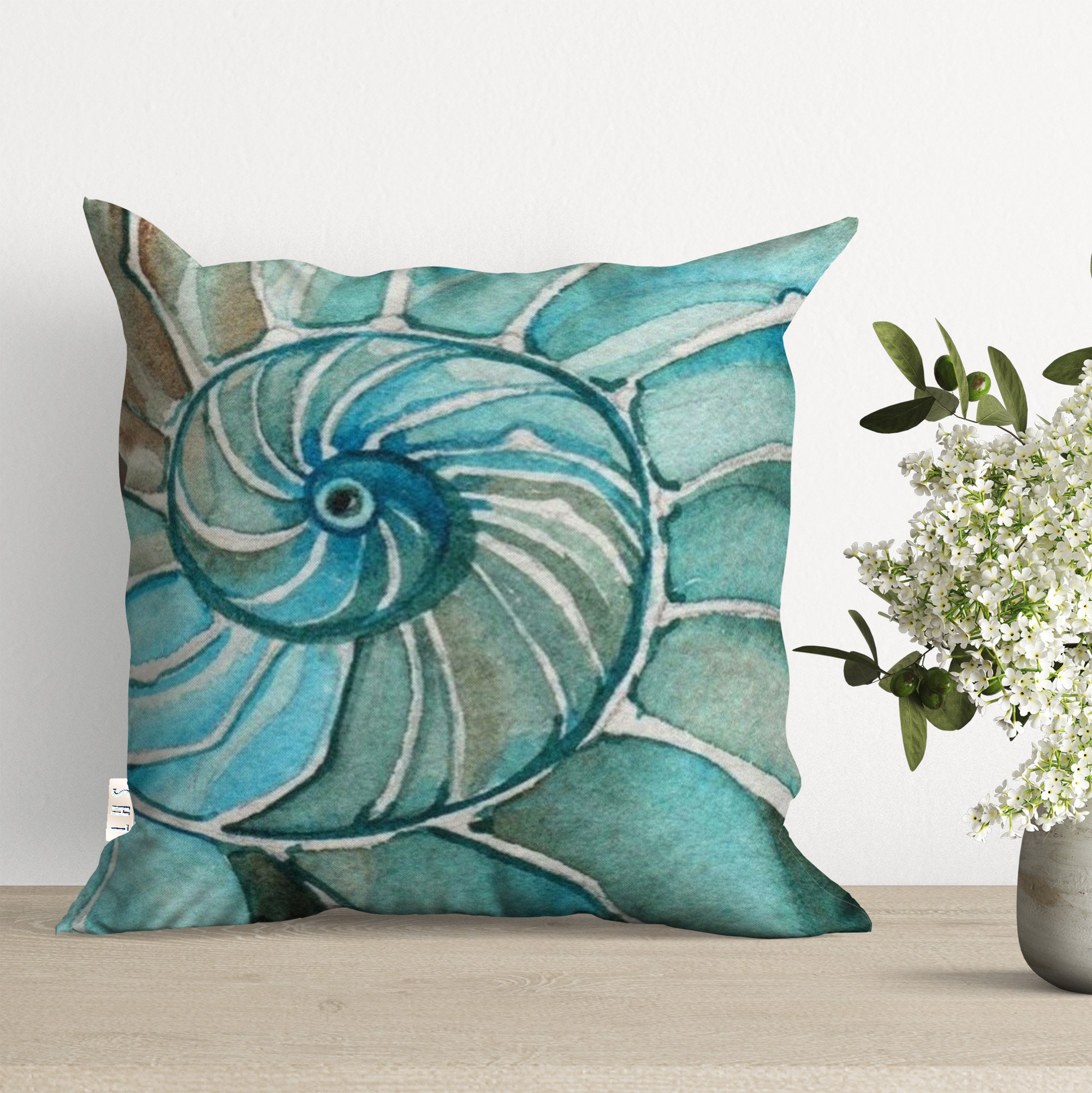 Seaside Pillow Case,sea Shell Cushion,coastal Cushion Case,aqua Marine ...