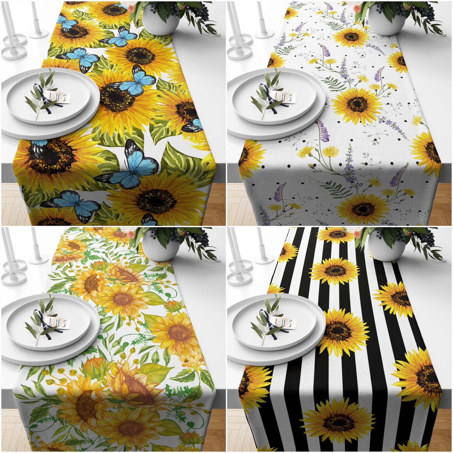 Sunflower Table Runner,butterfly Tabletop,floral Tablecloth,summer Home ...