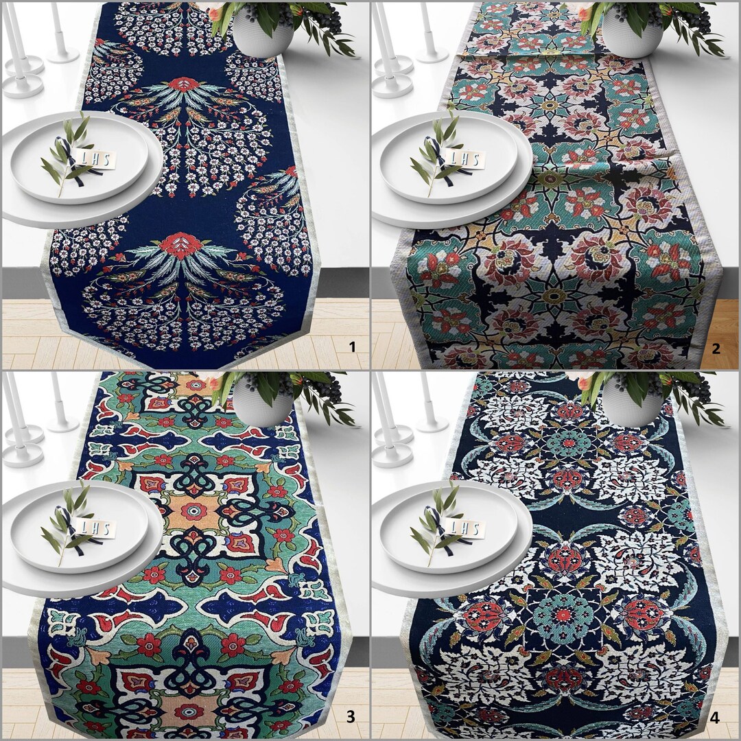 Tile Pattern Tablecloth,authentic Gobelin Table Runner,geometric ...