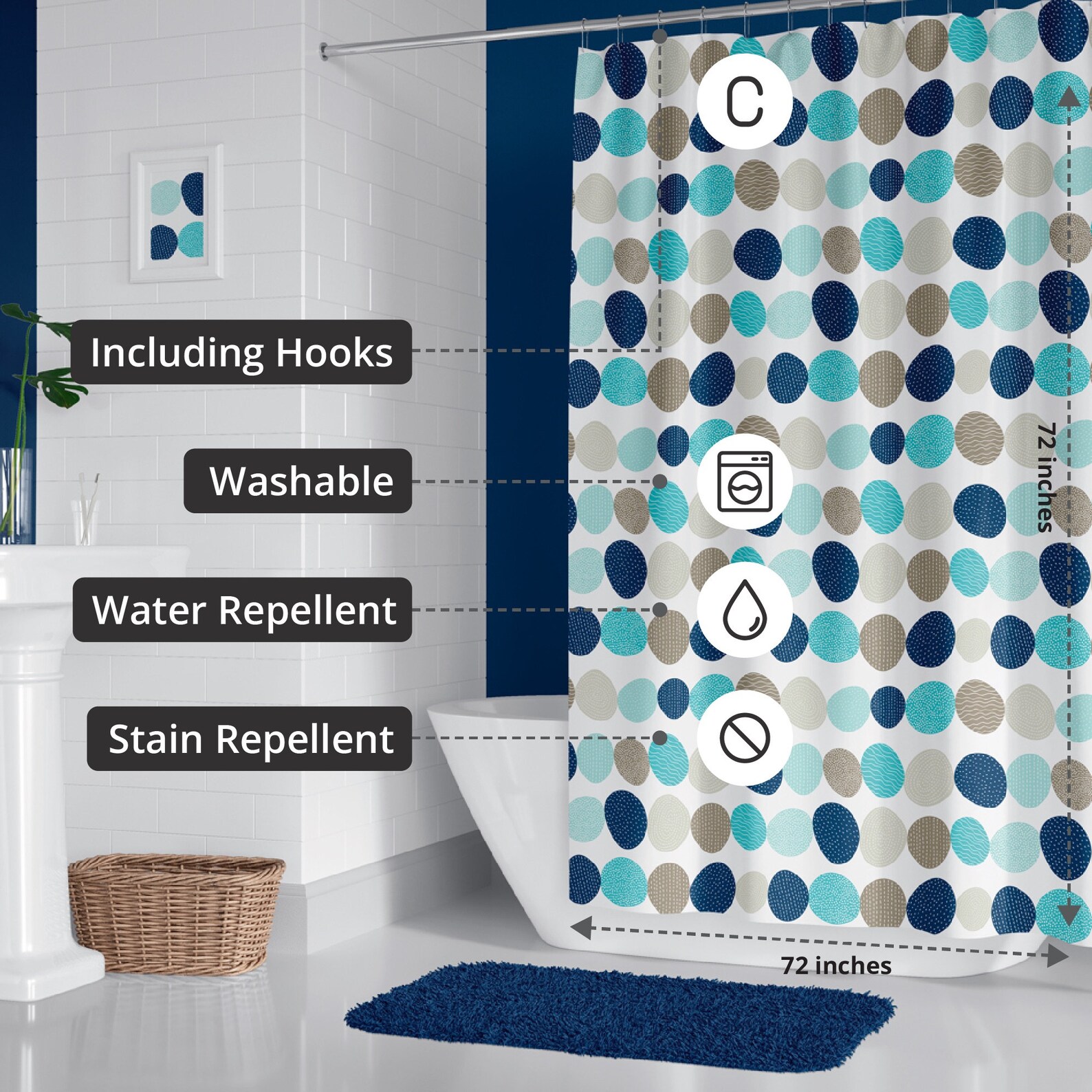 Pebble Shower Curtain,water and Stain Repellent Bathroom Drapes ...