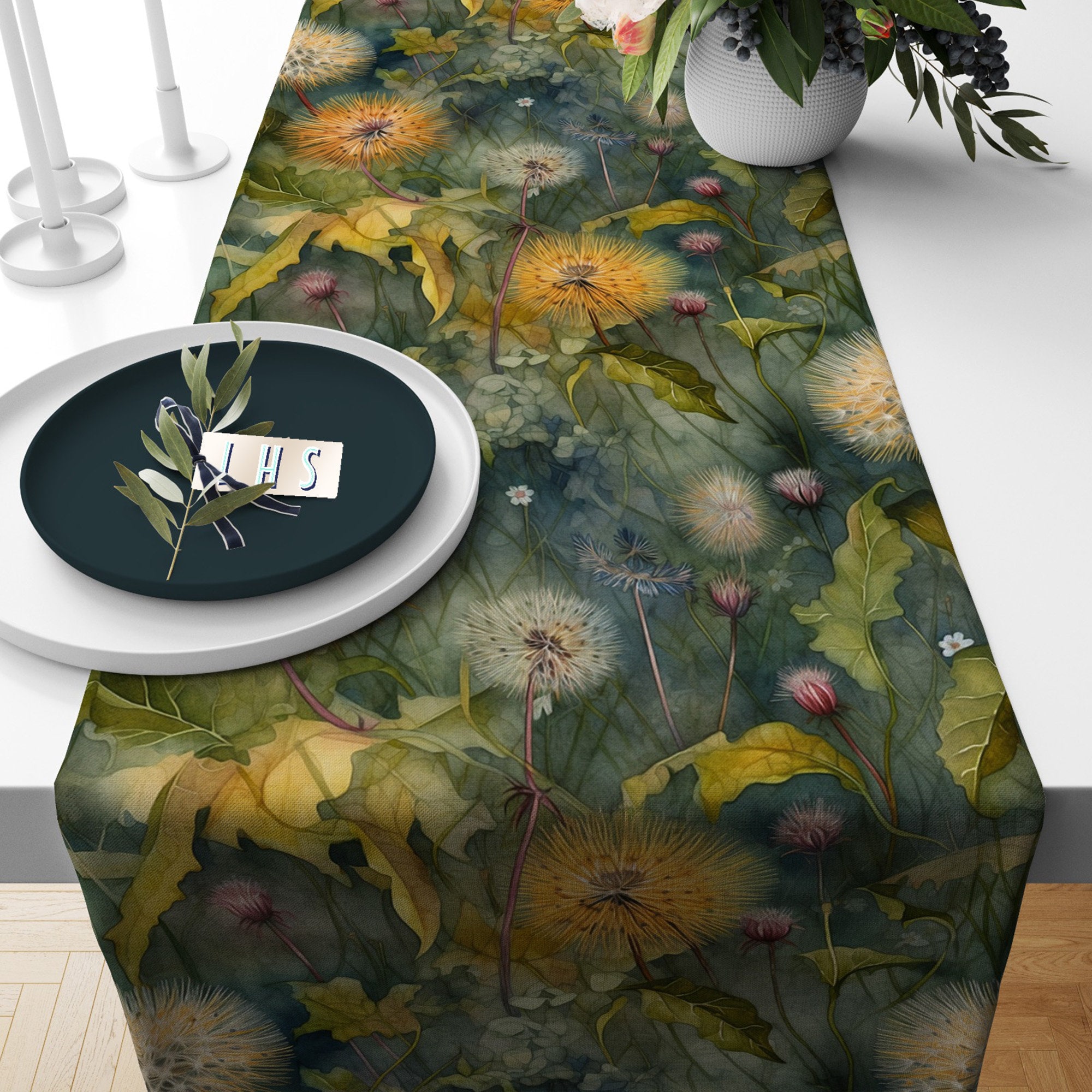 Sunflower Table Runner,autumn Table Runner,asbtract Leaf Print Kitchen ...