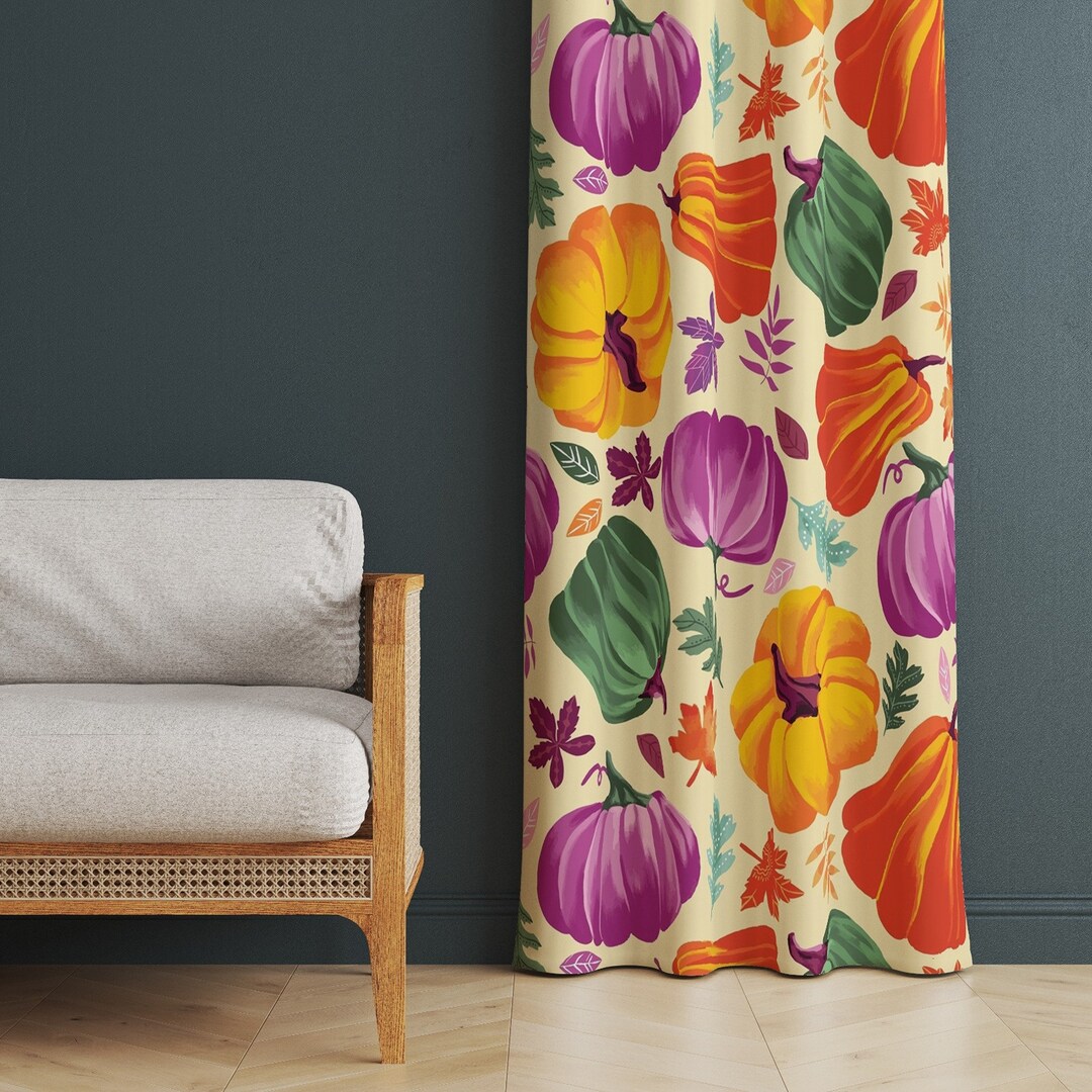 Pumpkin Print Curtain,rustic Fall Curtains,cozy Autumn Drapes,autumn ...
