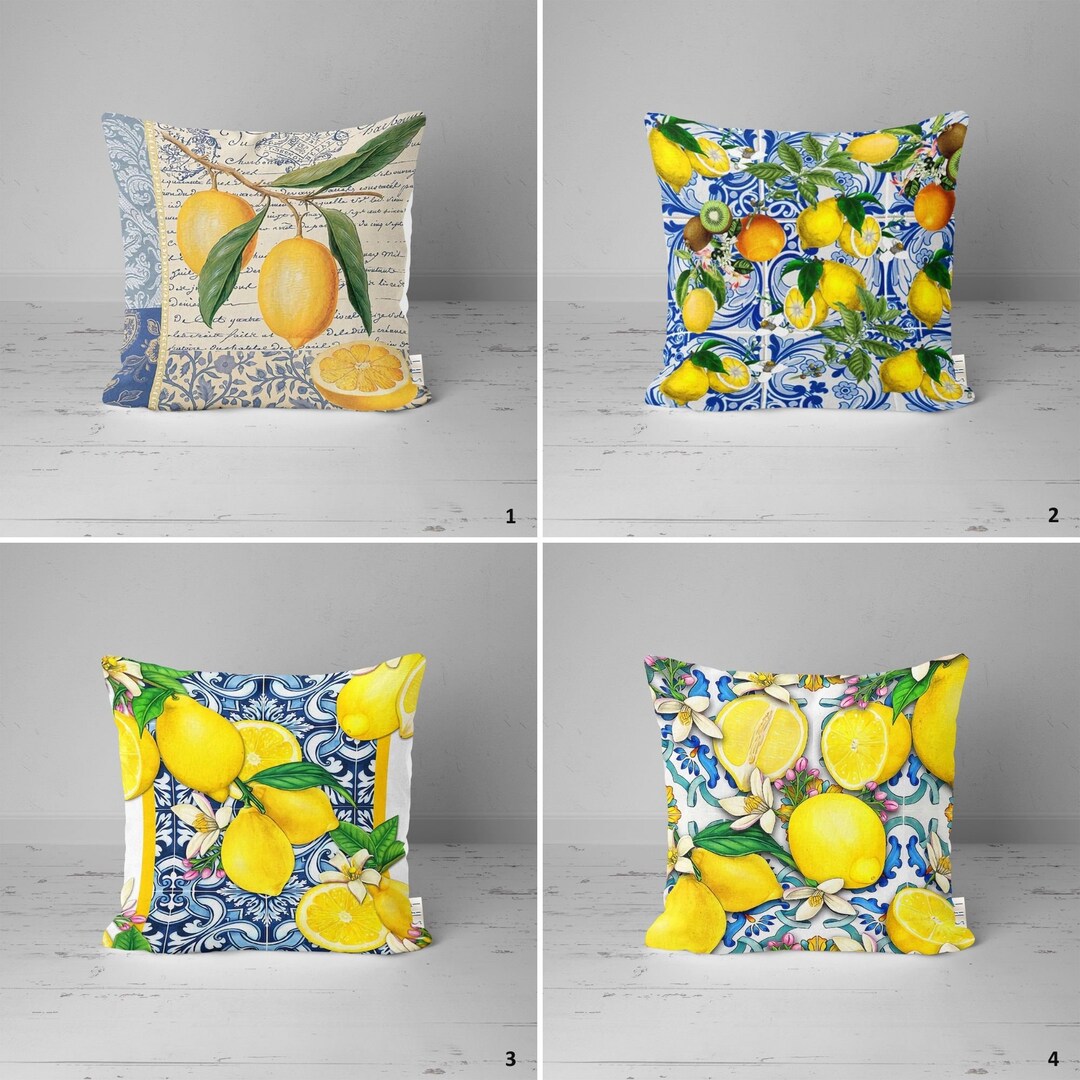 Floral Lemon Cushion Cover,fresh Citrus Home Decor,summer Pillow Cover ...