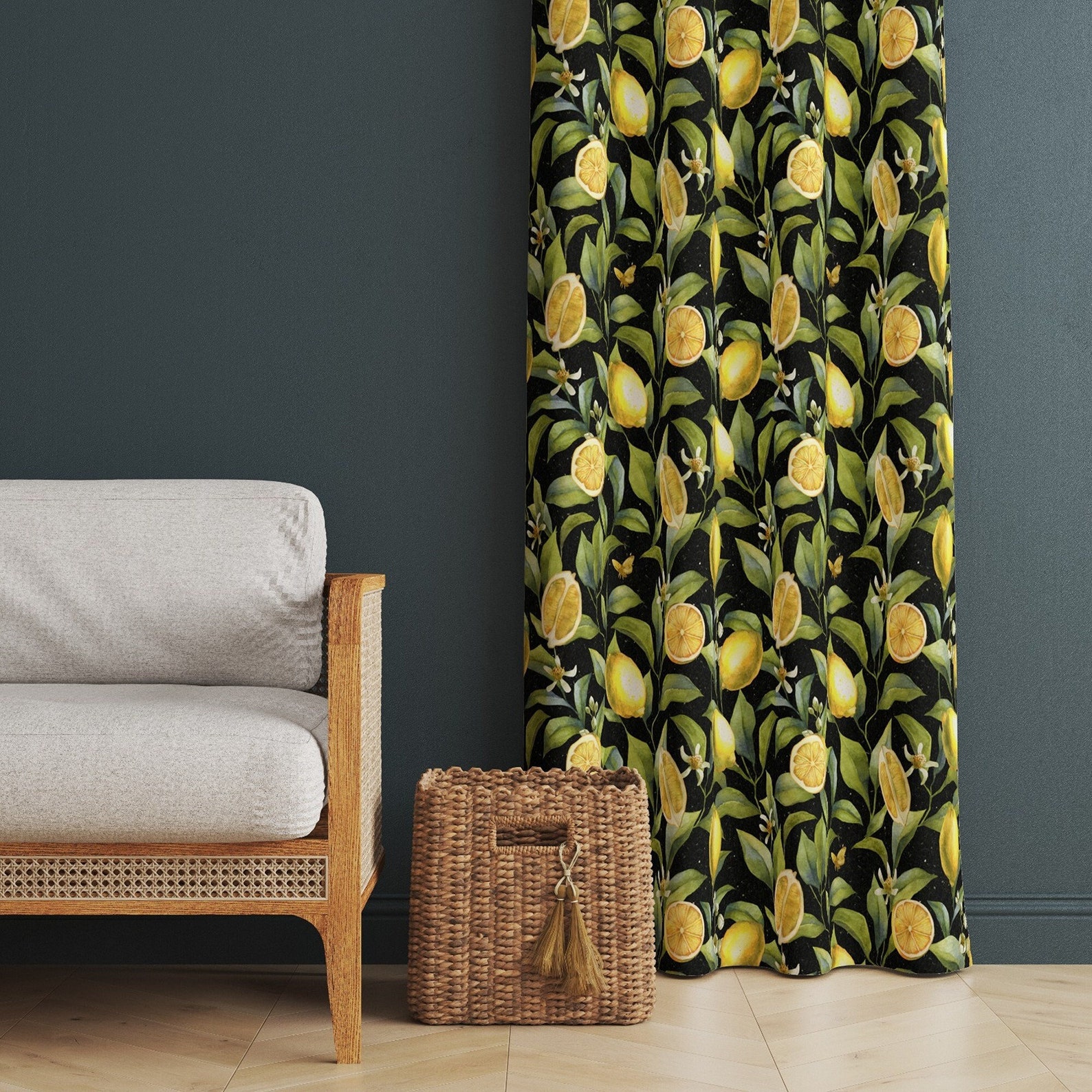 Lemon Print Window Curtain,fresh Citrus Window Dressing,summer Trend ...