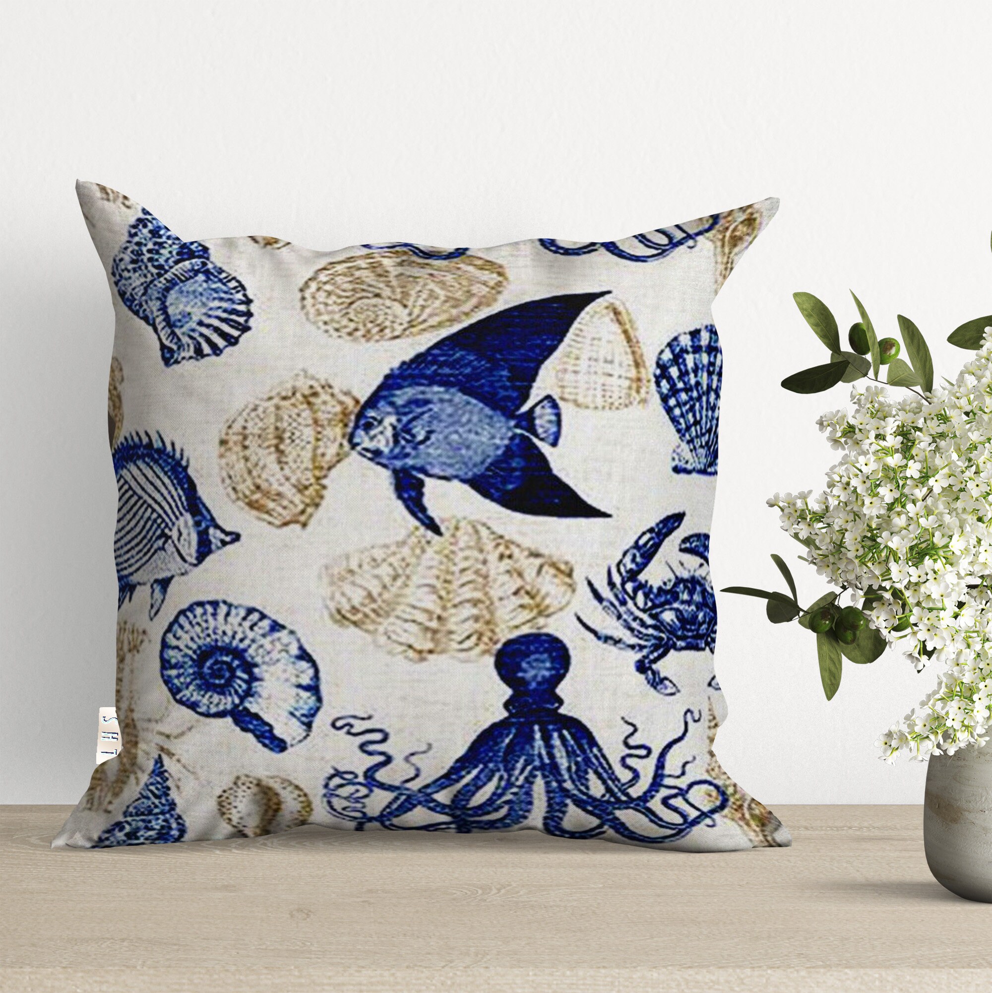 Seaside Pillow Case,sea Shell Cushion,coastal Cushion Case,aqua Marine ...