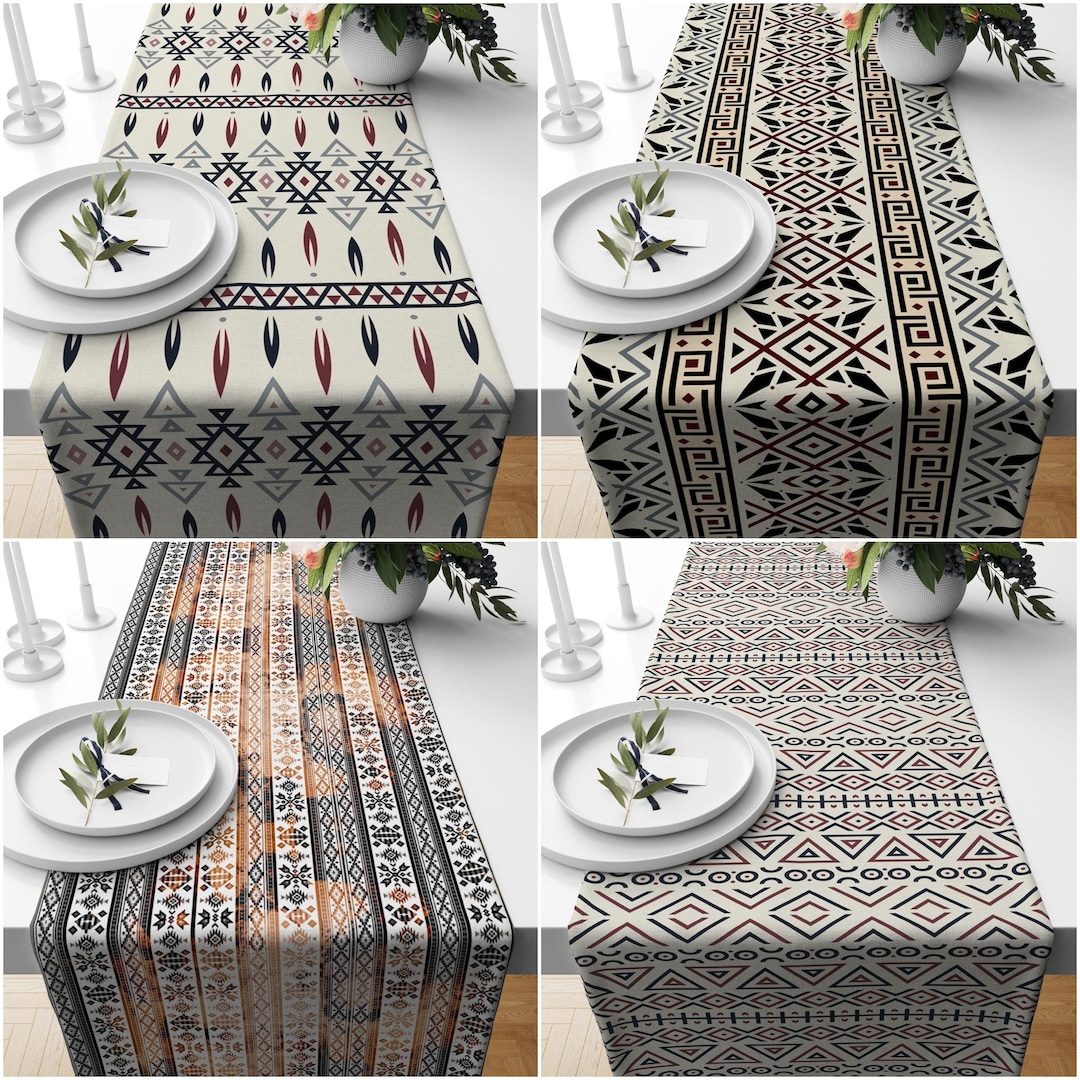 Rug Design Runner,farmhouse Style Geometric Tablecloth,southwestern ...