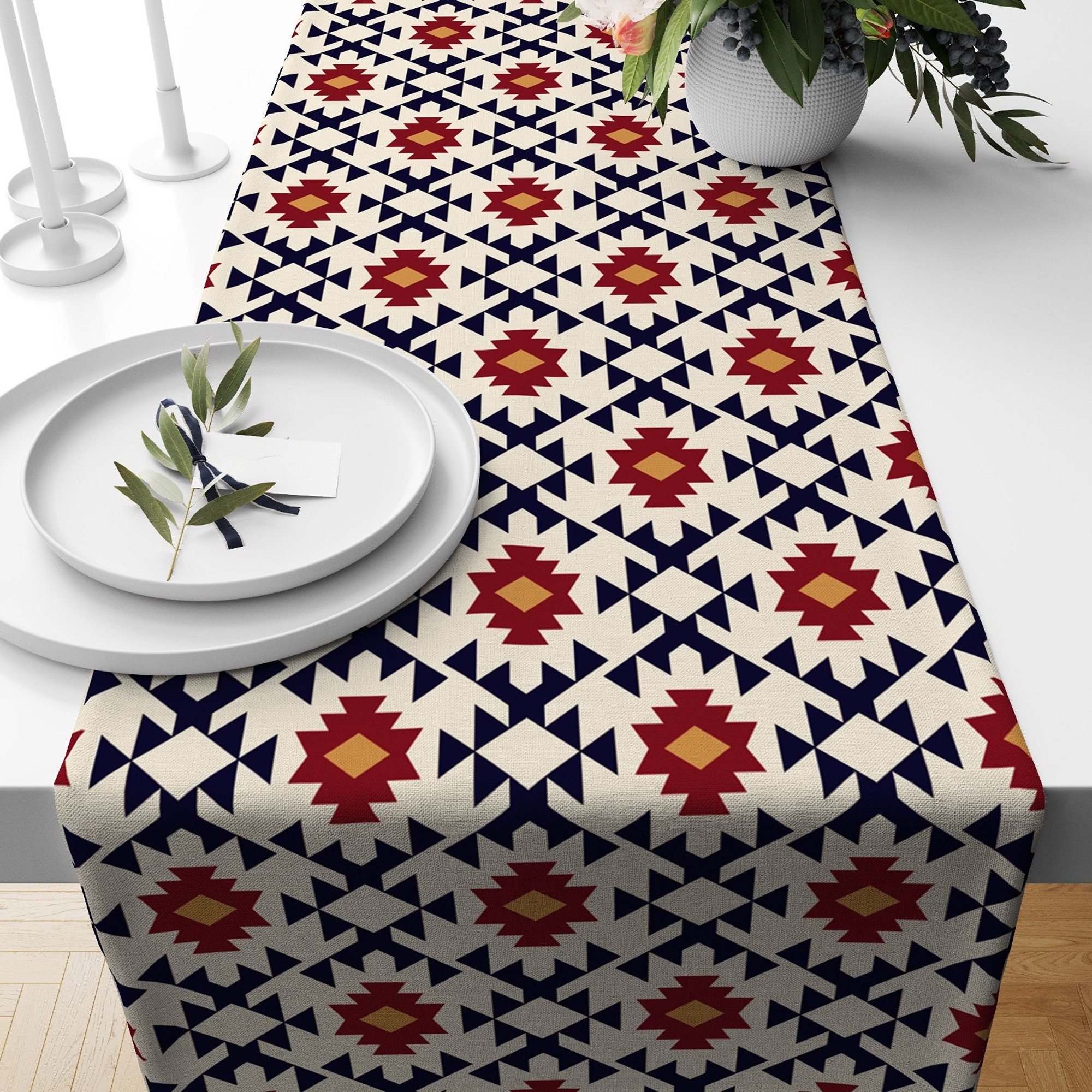 Rug Design Runner,rustic Southwestern Table Top,aztec Print Home Decor ...