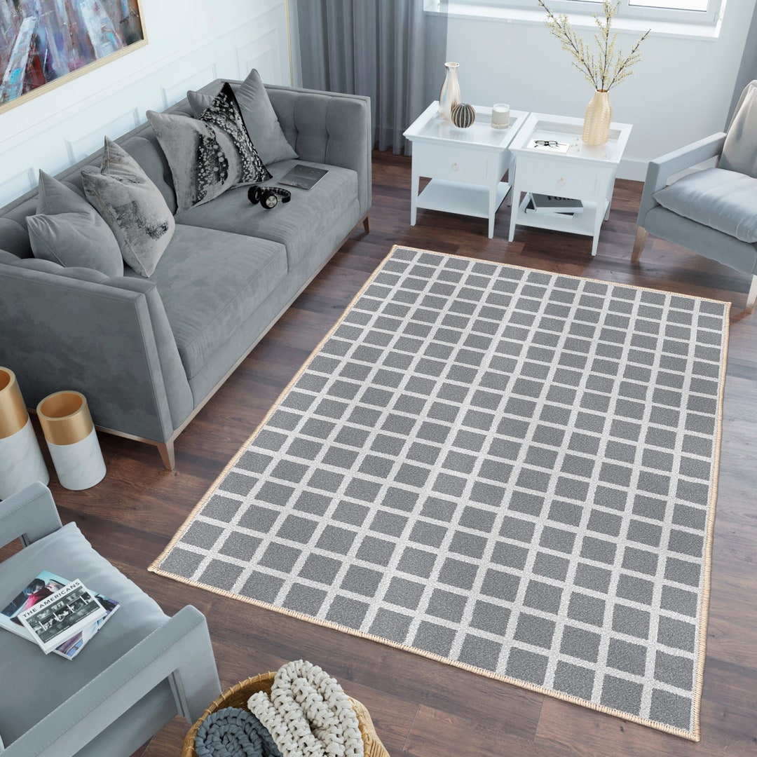 Grid Pattern Rug,neutral Colors Home Decor Gift,simple Lines Carpet ...