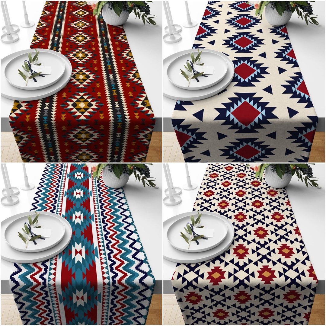 Rug Design Runner,rustic Southwestern Table Top,aztec Print Home Decor ...
