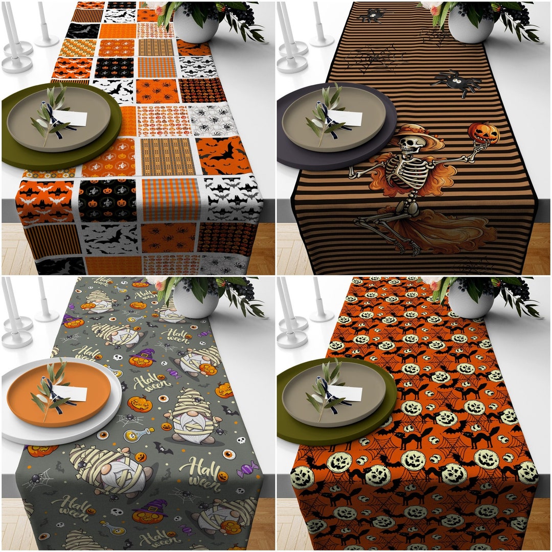 Skeleton Print Runner,halloween Table Runner,patchwork Runner,black Cat ...