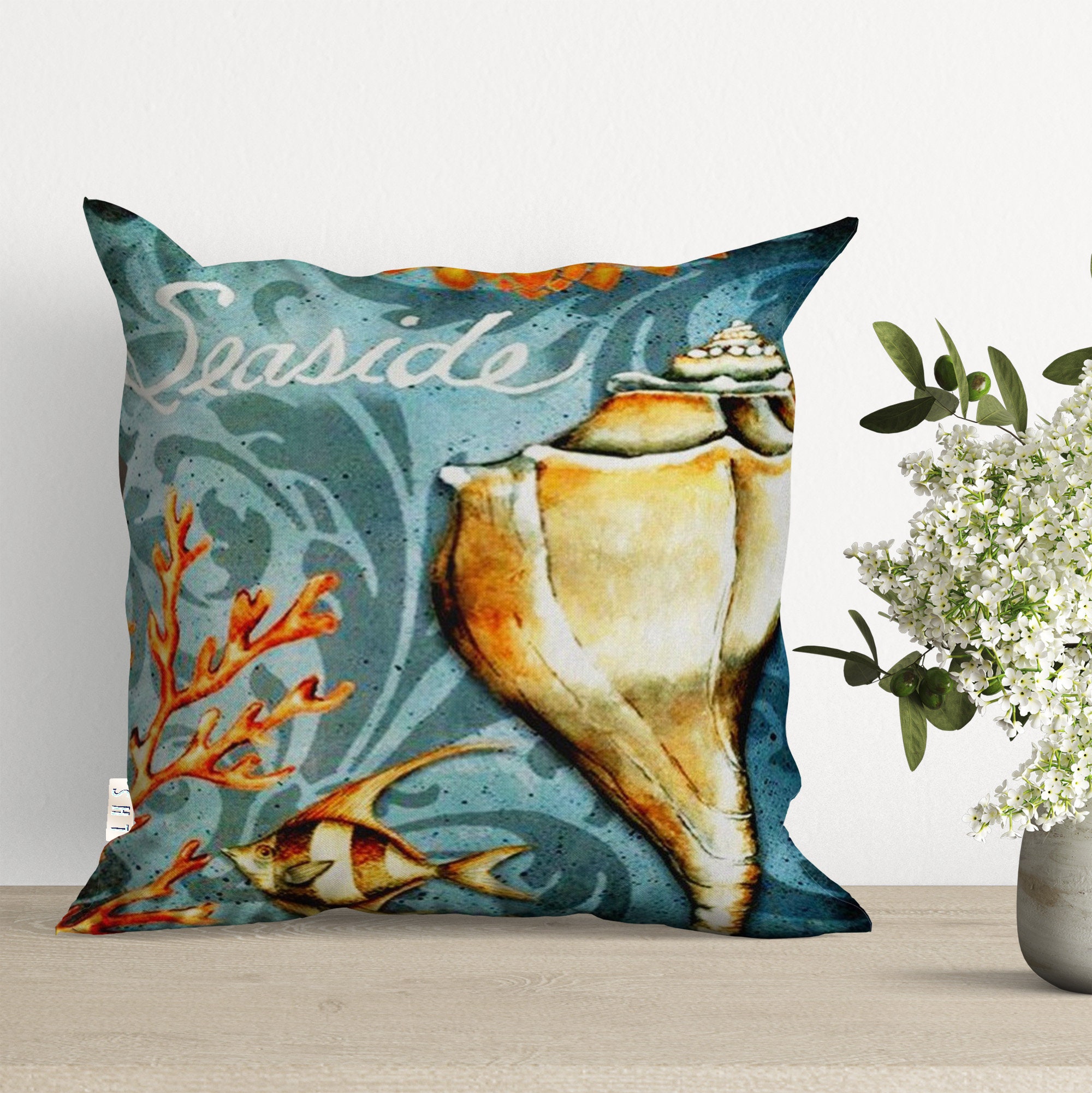 Seaside Pillow Case,sea Shell Cushion,coastal Cushion Case,aqua Marine ...