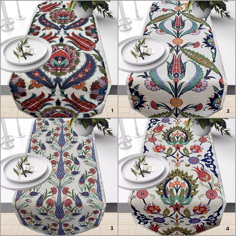 Turkish Tulip Tile Pattern Tablecloth,woven Fabric Runner Gift,gobelin ...