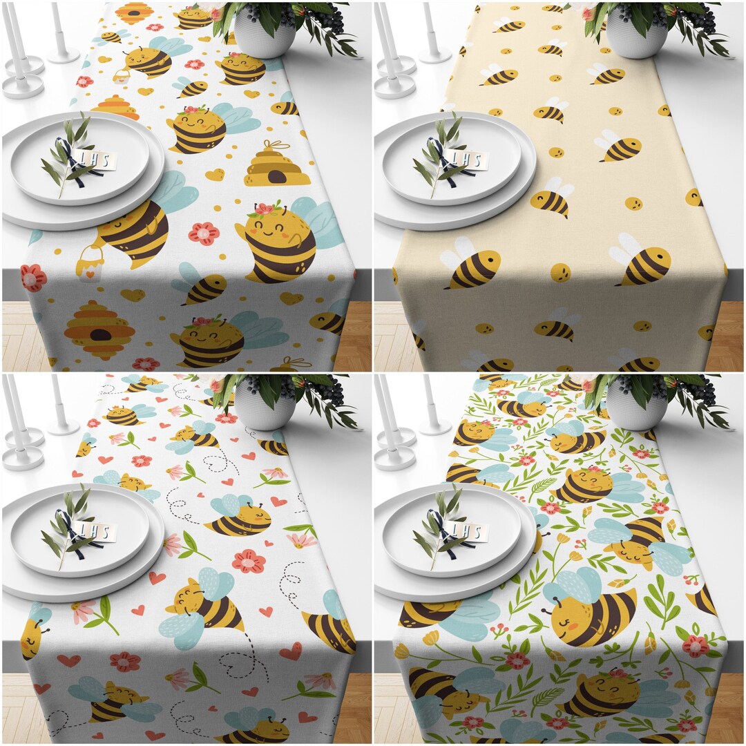 Bee Print Table Runner,honeycomb Runner,farmhouse Bee Print Tabletop ...