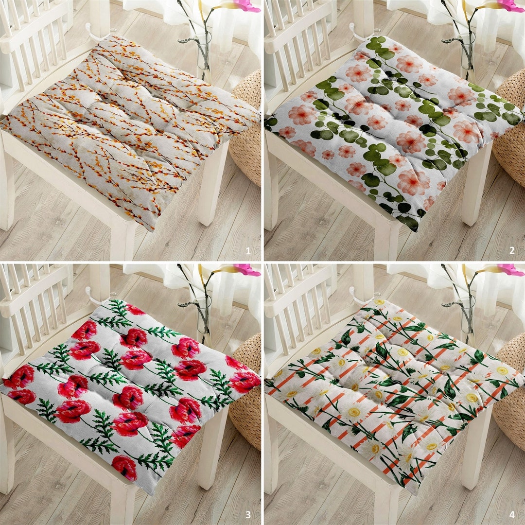 Floral Chair Pad,flower Print Chair Cushion,summer Trend Seat Pad With ...