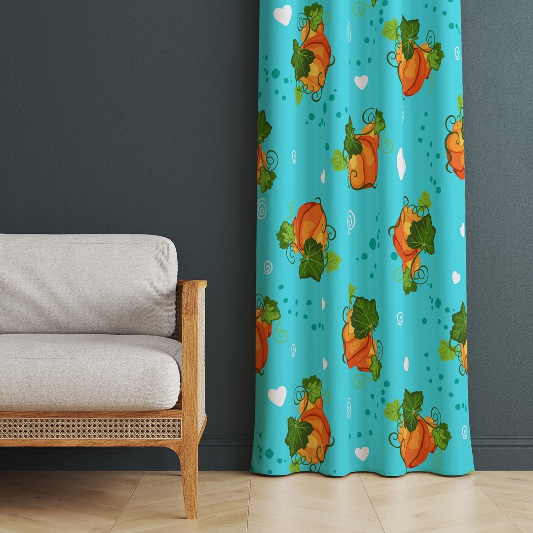 Cozy Autumn Curtain,leaf Print Curtain,pumpkin Print Drape,autumn Home ...