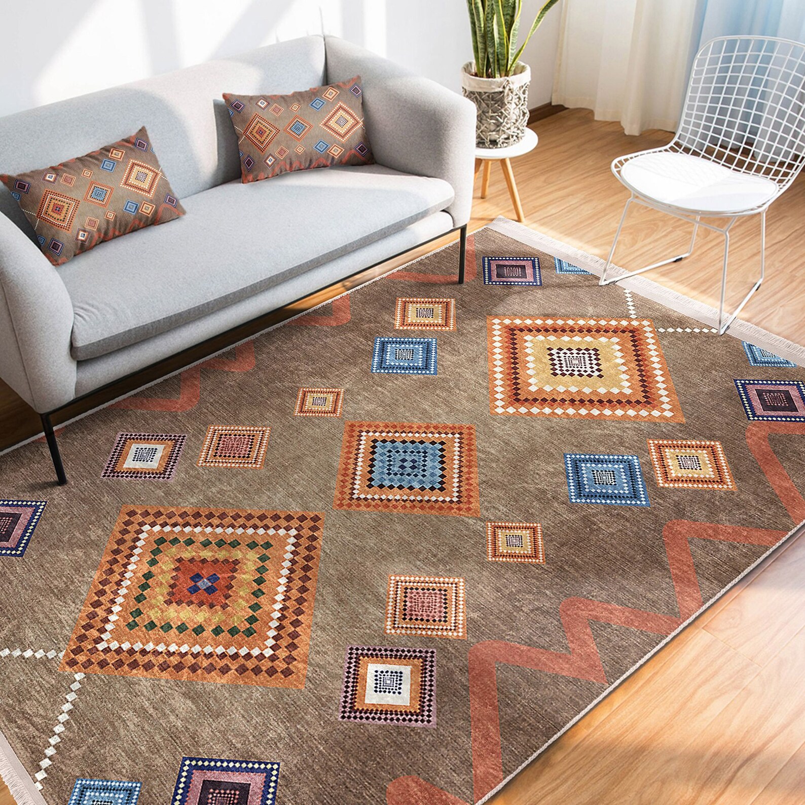Rug Design Carpet,ethnic Diamond Farmhouse Carpet,traditional Multi ...