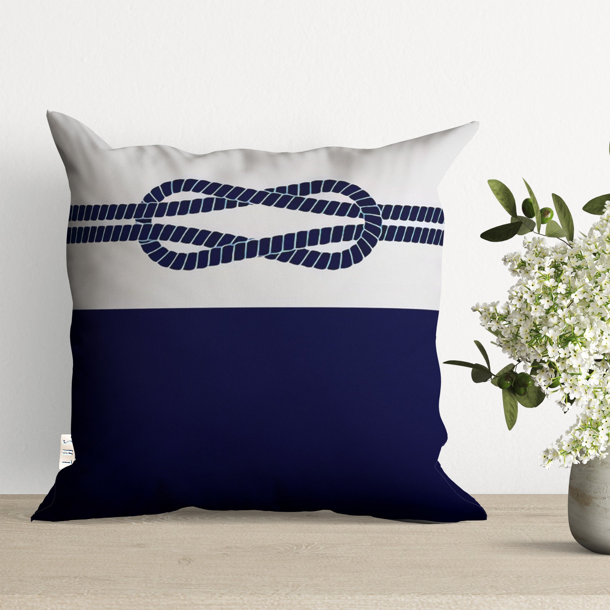Navy Compass and Knot Print Cushion Cover,nautical Pillow Case,navy ...