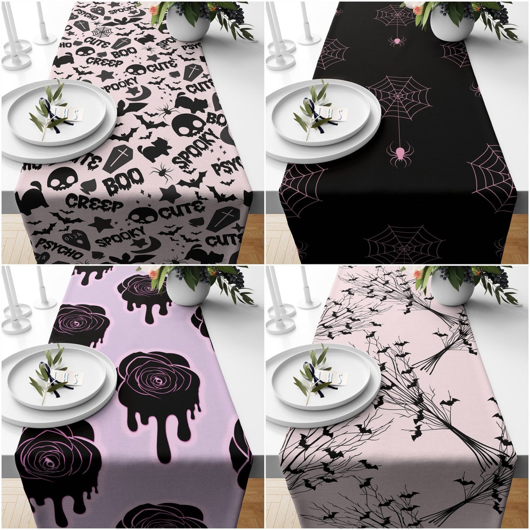 Halloween Table Setting,spooky Kitchen Decor,creep Table Runner,bat ...