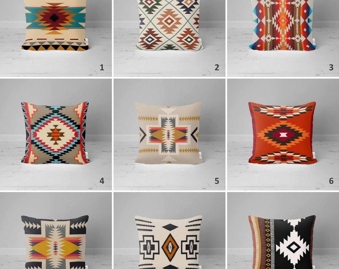 Aztec Boho Pillow Cover // Black and White Pillow // Cotton Canvas ...