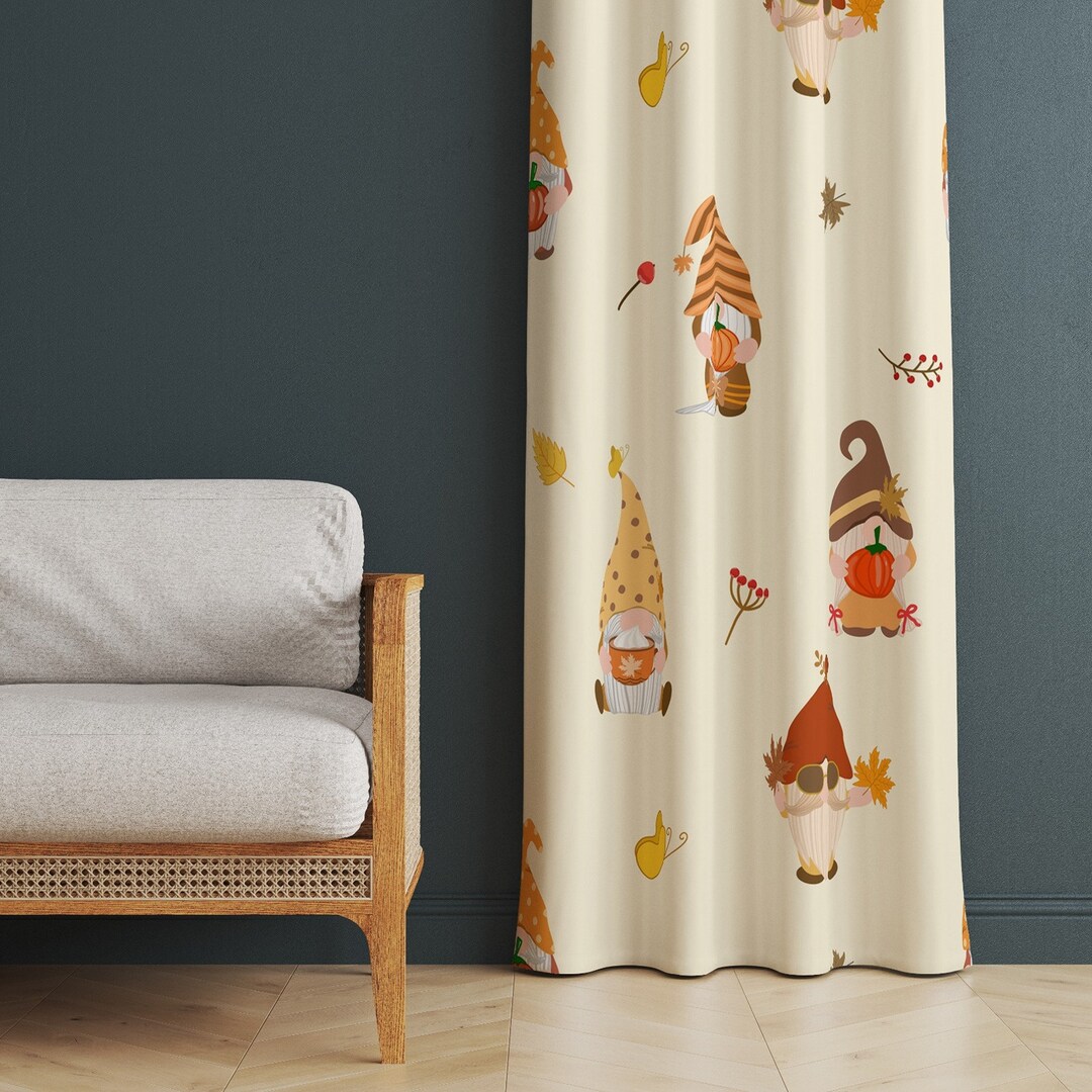 Autumn Drapes,fall Trend Curtain,gnome Print Decor,rustic Fall Curtains ...