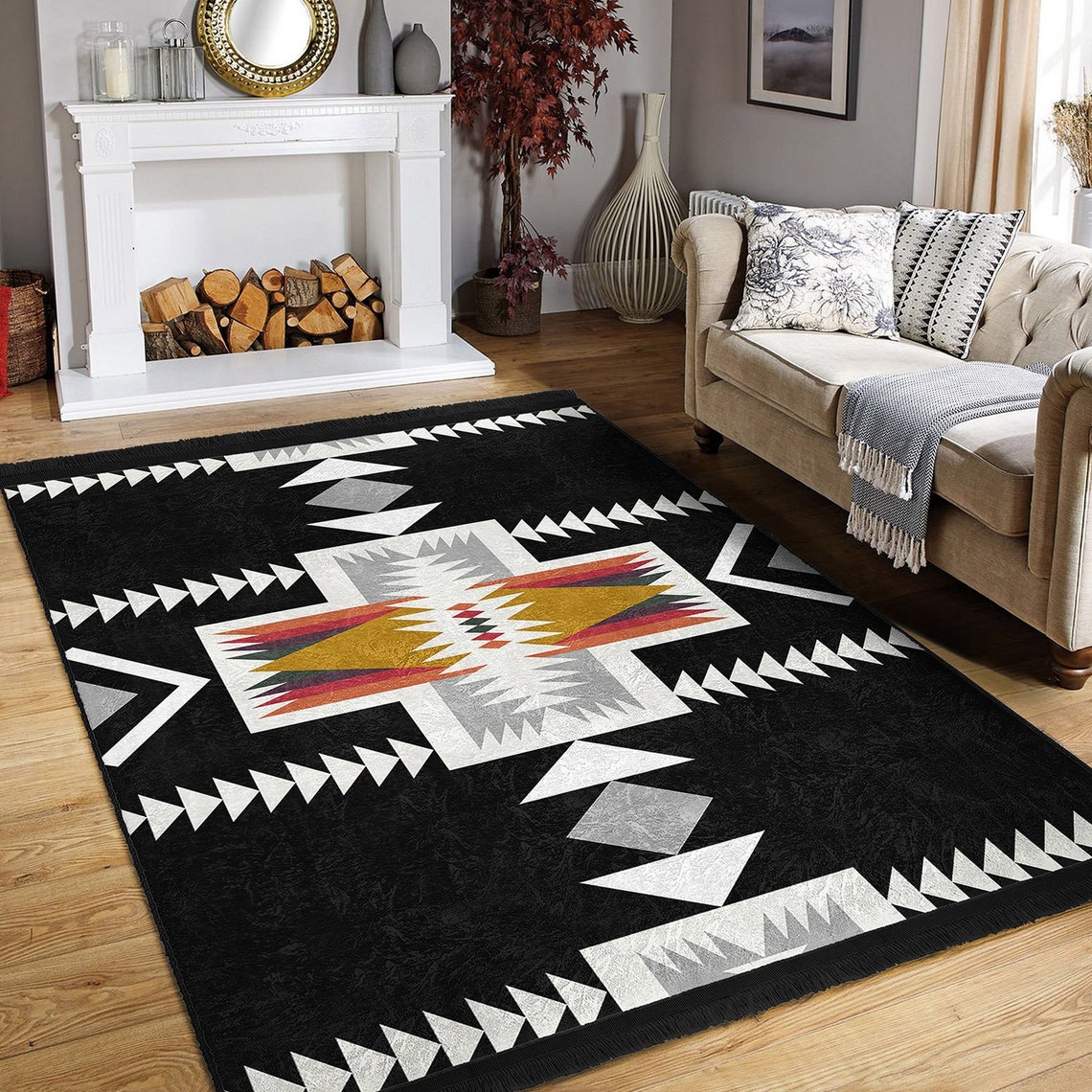 Rug Design Carpet,aztec Fringed Anti-slip Floor Mat,southwestern Rug ...