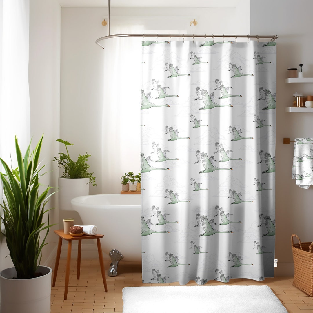 Swan Shower Curtain,water and Stain Repellent Bathroom Drapes,polyester ...