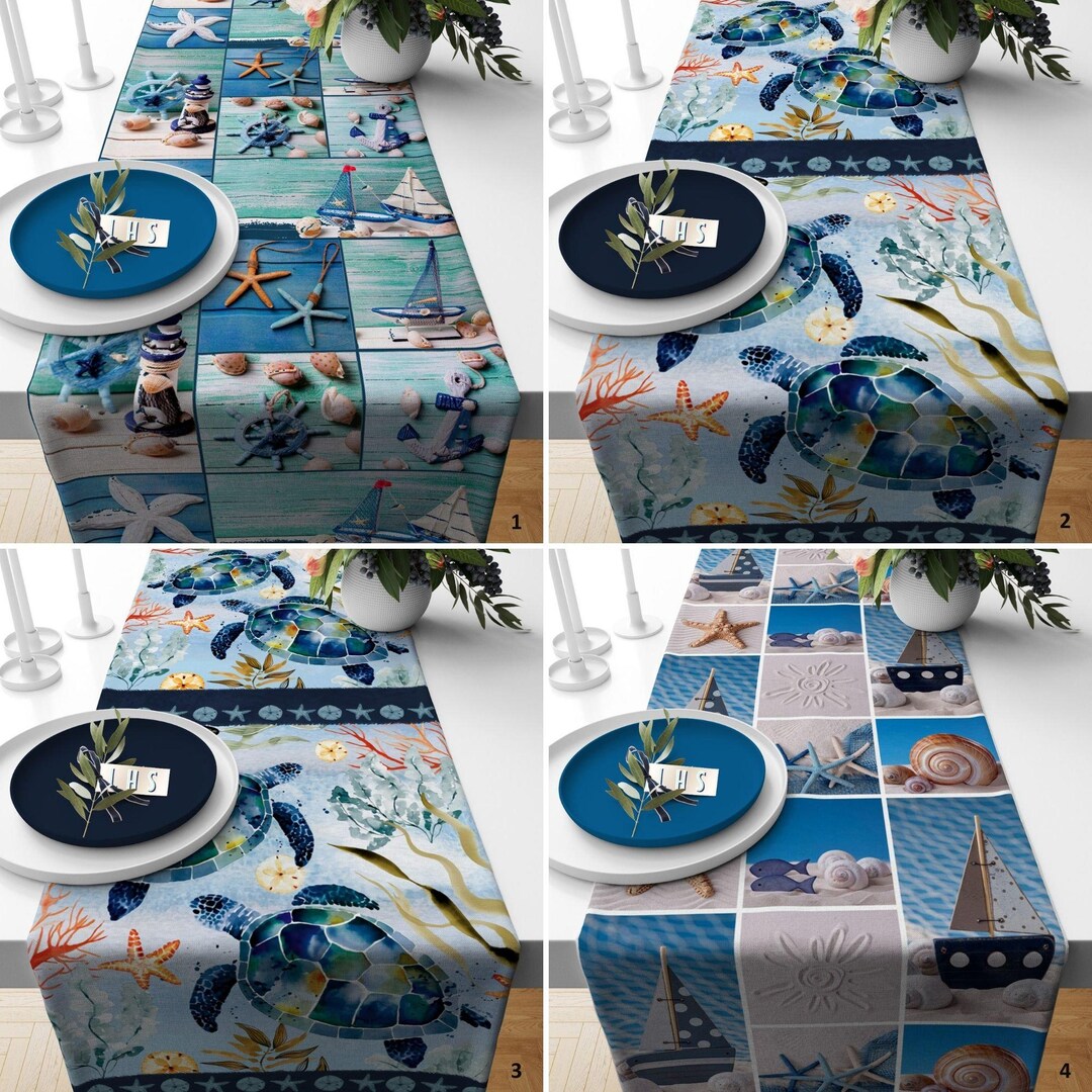 Ocean Turtle Journey Table Runner,nautical Coastal Scenes Tabletop,sea ...
