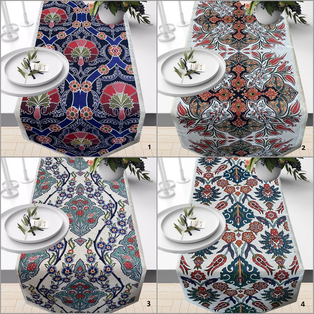 Turkish Tulip Tile Pattern Table Runner,ottoman Style Kitchen Decor ...