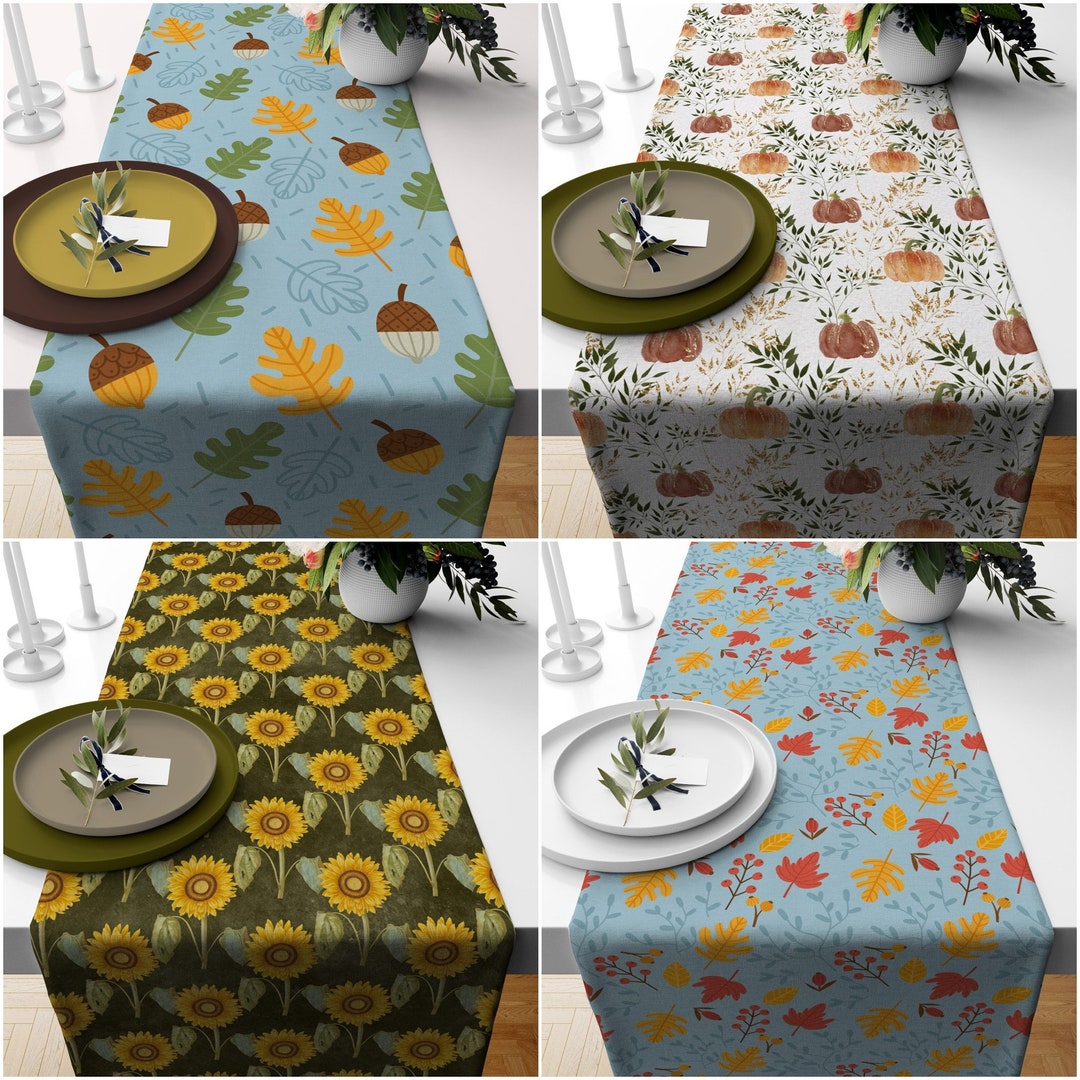 Fall Trend Table Runner,acorn Drawing Tablecloth,leaf and Acorn Print ...