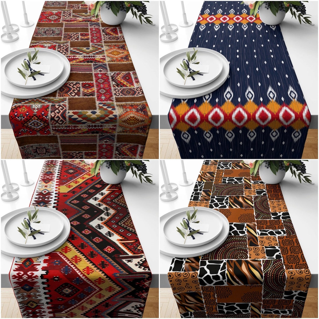 Rug Design Table Runner,african Style Tablecloth,ikat Table Runner ...