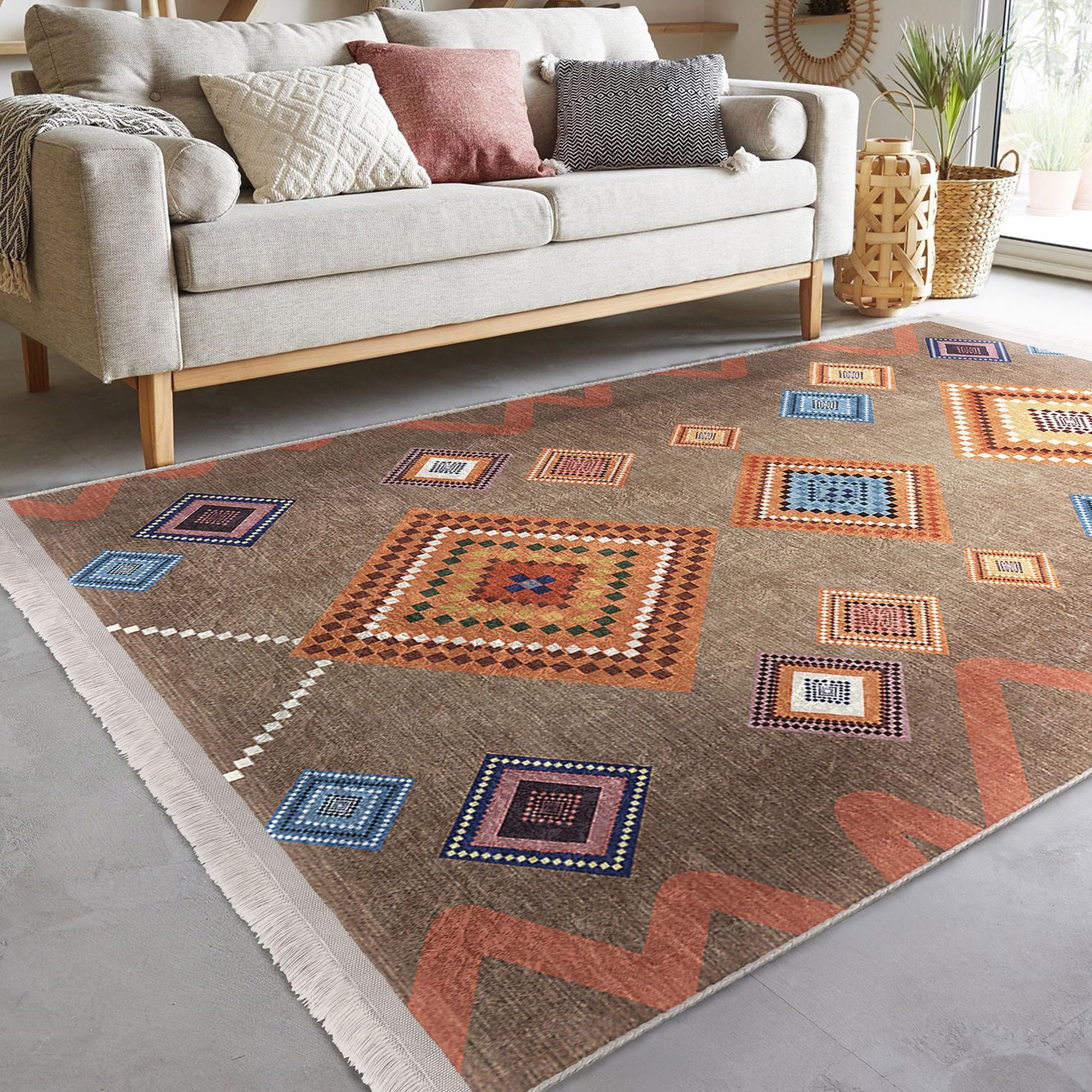 Rug Design Carpet,ethnic Diamond Farmhouse Carpet,traditional Multi ...