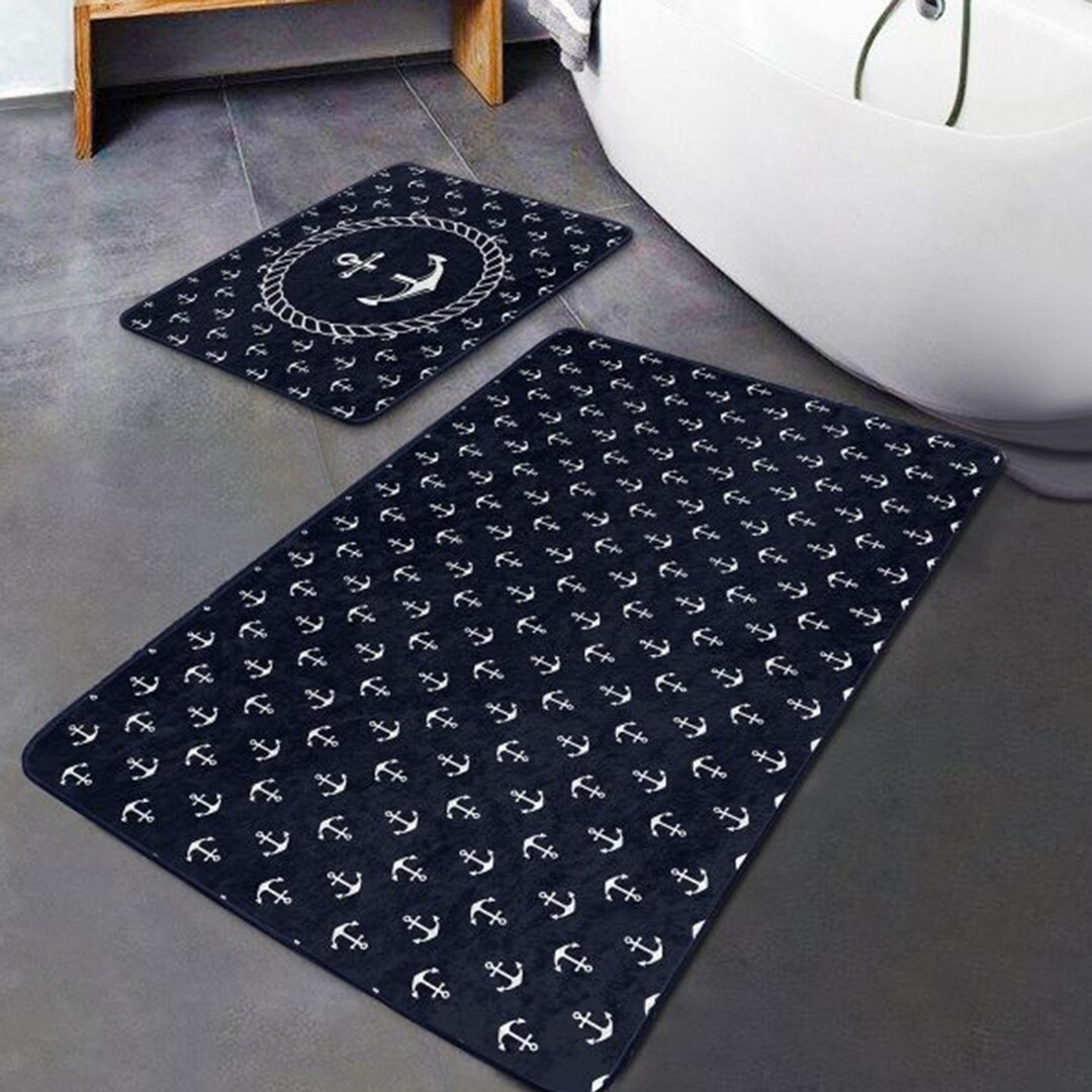 Set of 2 Nautical Bath Mat,navy Marine Kitchen Floor Mat,non-slip ...