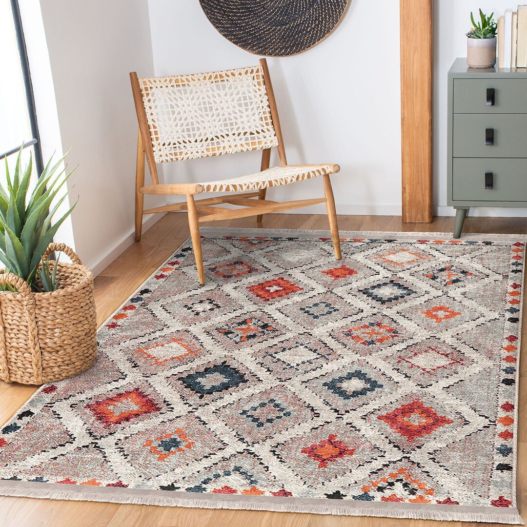 Kilim Motif Carpet,diamond Pattern Multi-purpose Anti-slip Boho Carpet ...