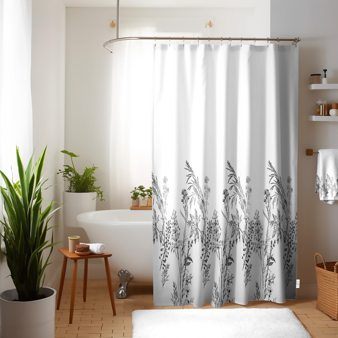 Floral Shower Curtain,water and Stain Repellent Bathroom Drapes ...