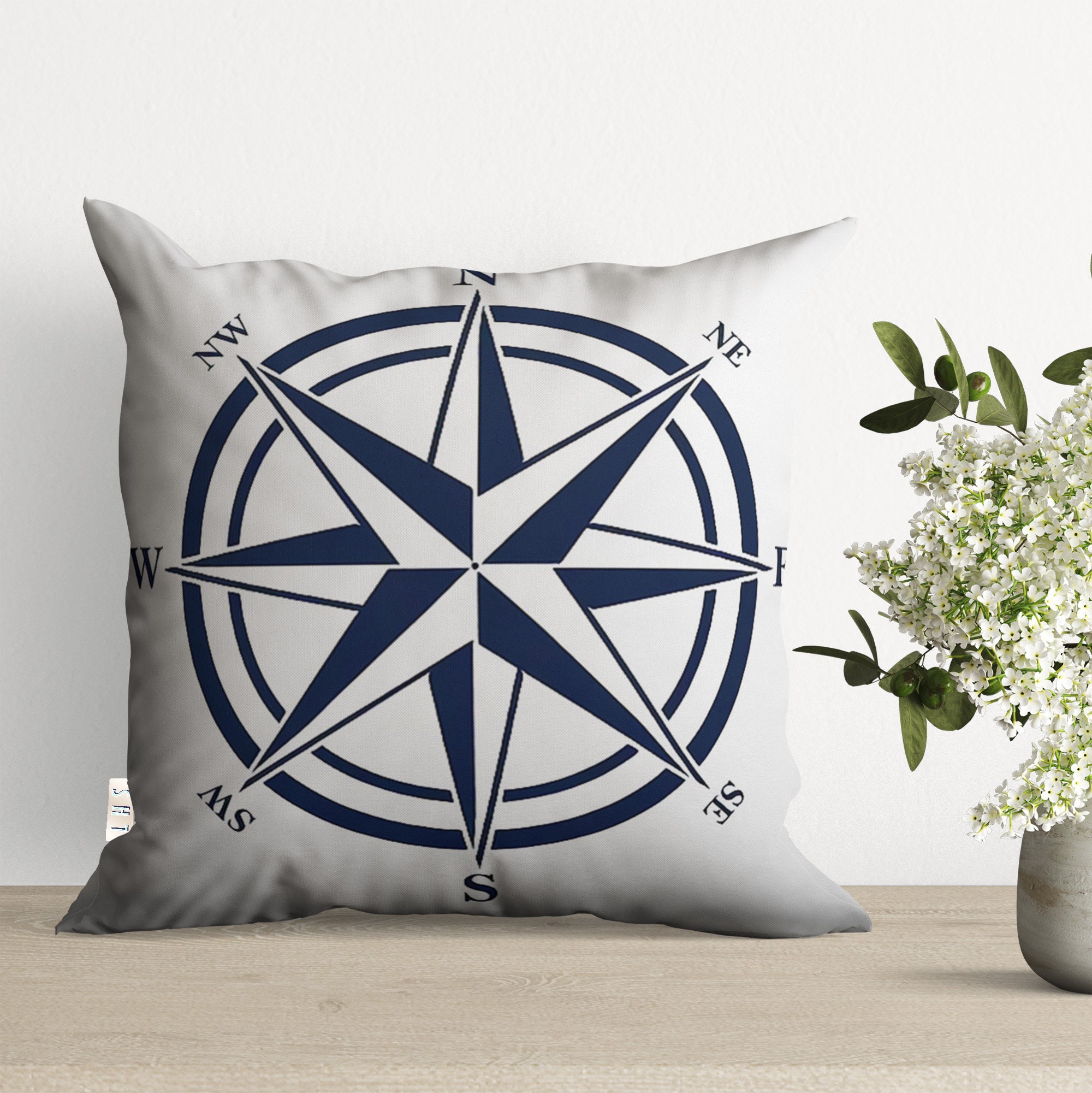 Navy Compass and Knot Print Cushion Cover,nautical Pillow Case,navy ...