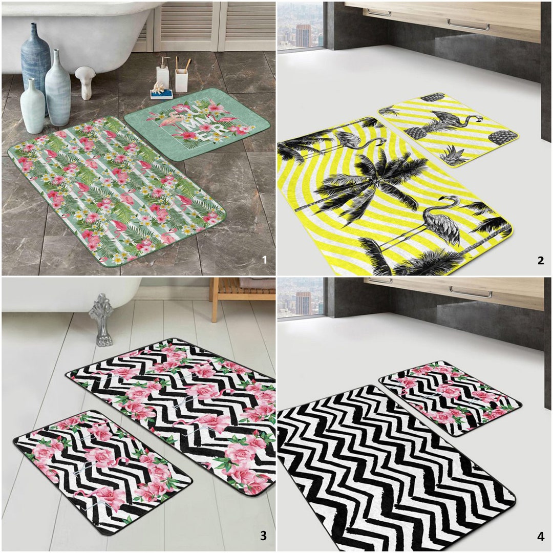Bird and Flower Print Floor Mat,set of 2 Floral Bath Mat,decorative ...