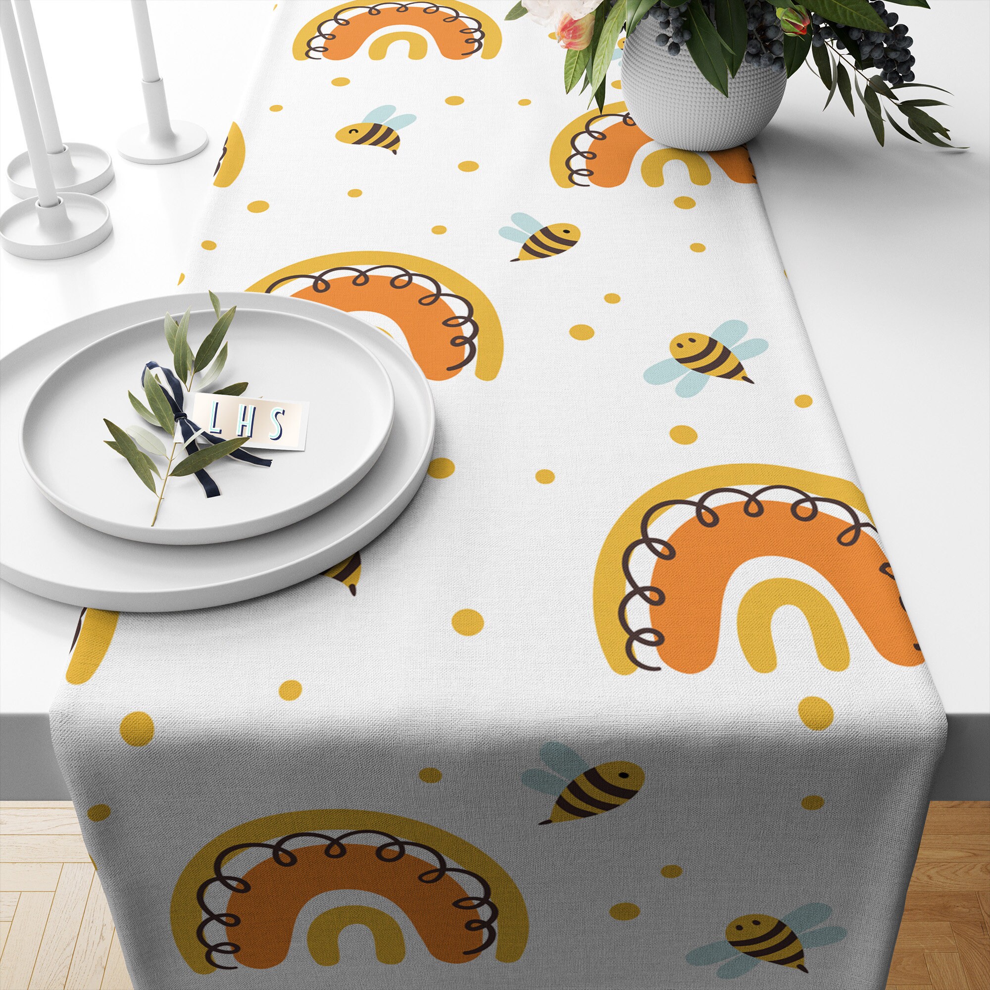 Farmhouse Bee Print Tabletop,bee Table Runner,honeycomb Runner,summer ...